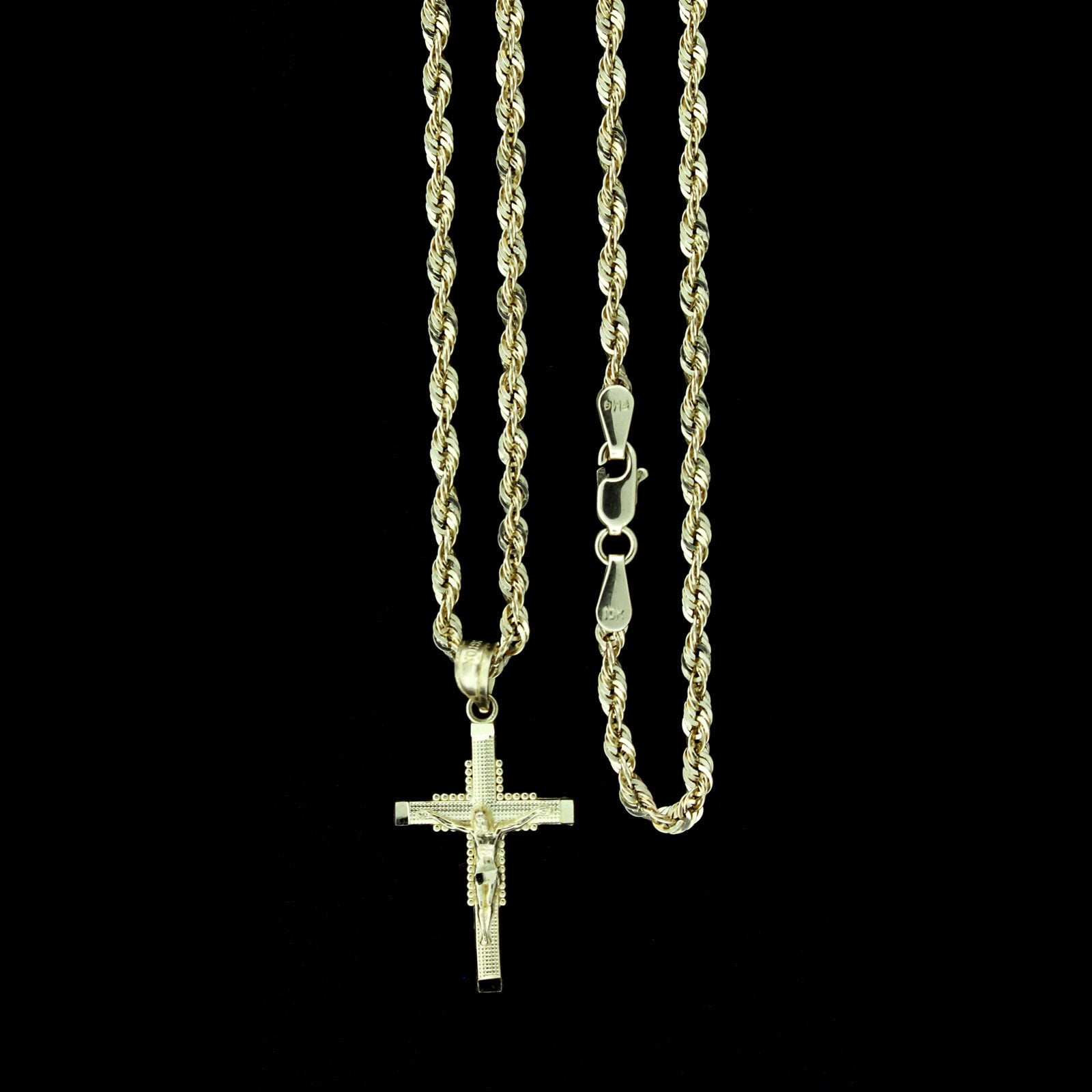 Real 10K Yellow Gold Diamond Cut Jesus Crucifix Cross Charm Pendant ...