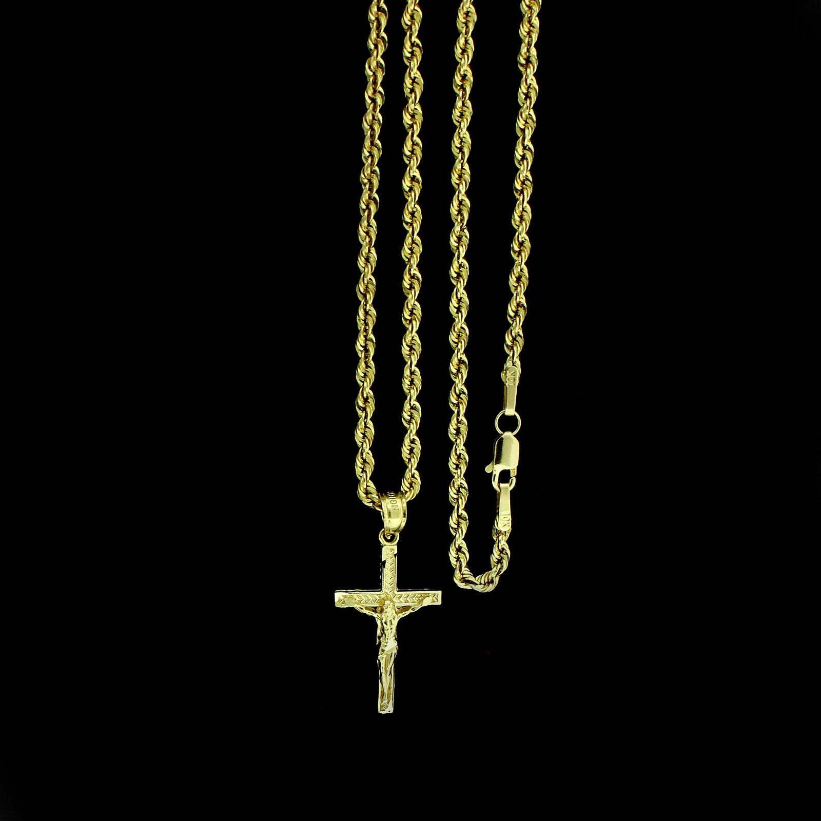 JewelzKing 10K Yellow Gold Jesus Cross Pendant, Diamond Cut Charm with ...
