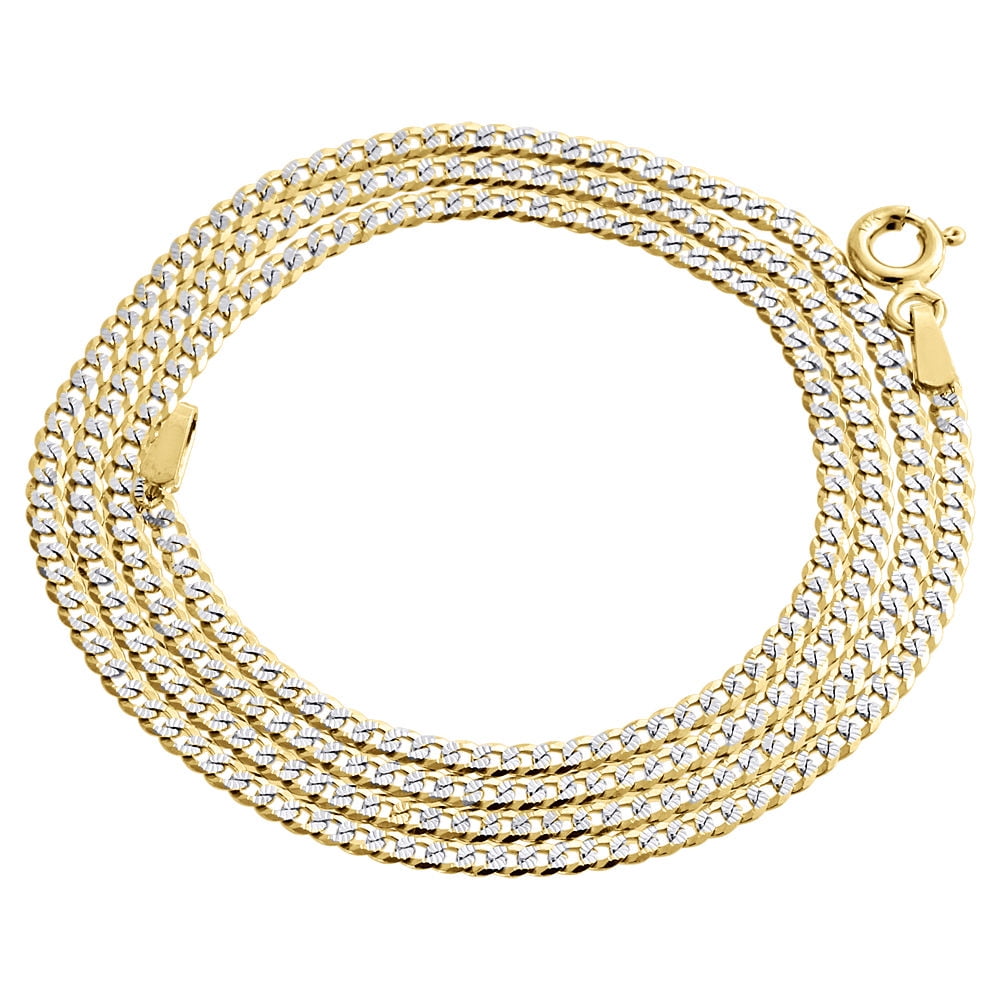 Real 10K Yellow Gold Solid Diamond Cut Cuban Link Chain 2mm Necklace 16 ...