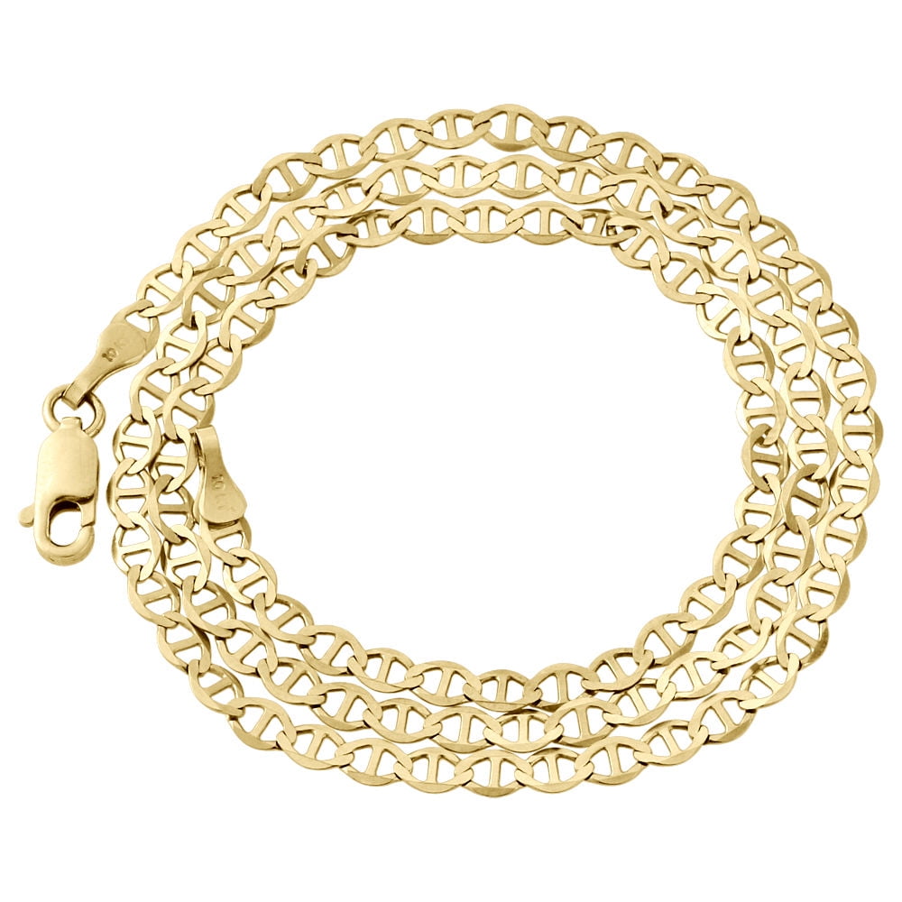 Real 10K Yellow Gold Solid Flat Mariner Chain 3.25mm Necklace Plain 22 ...