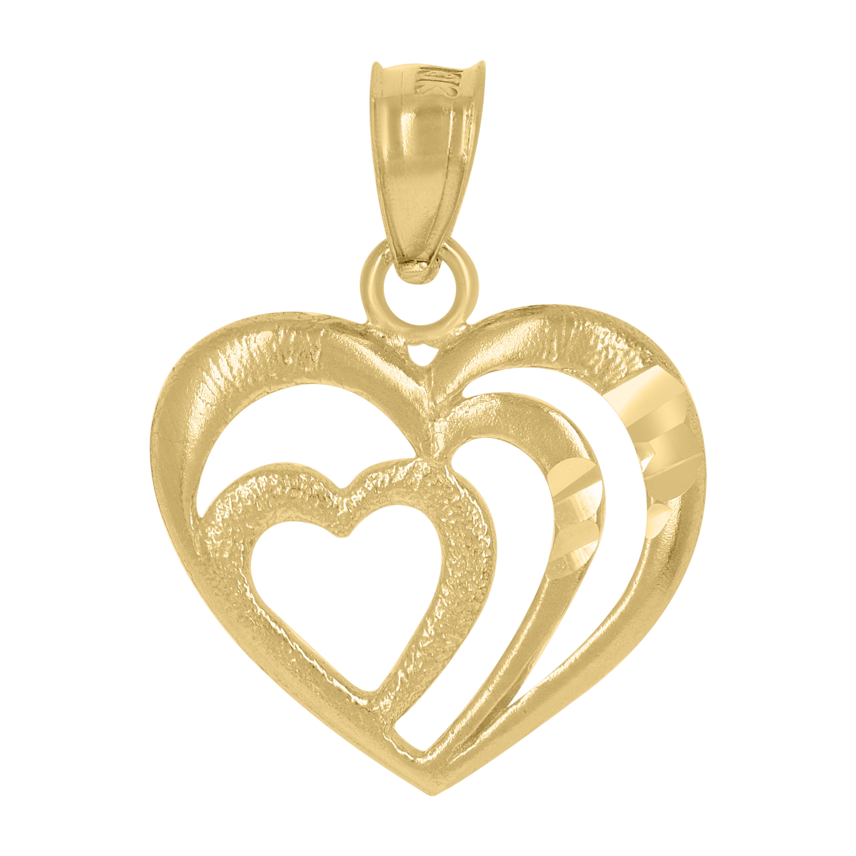 Real 10K Yellow Gold Womens Triple Heart Charm Diamond-Cut Pendant ...