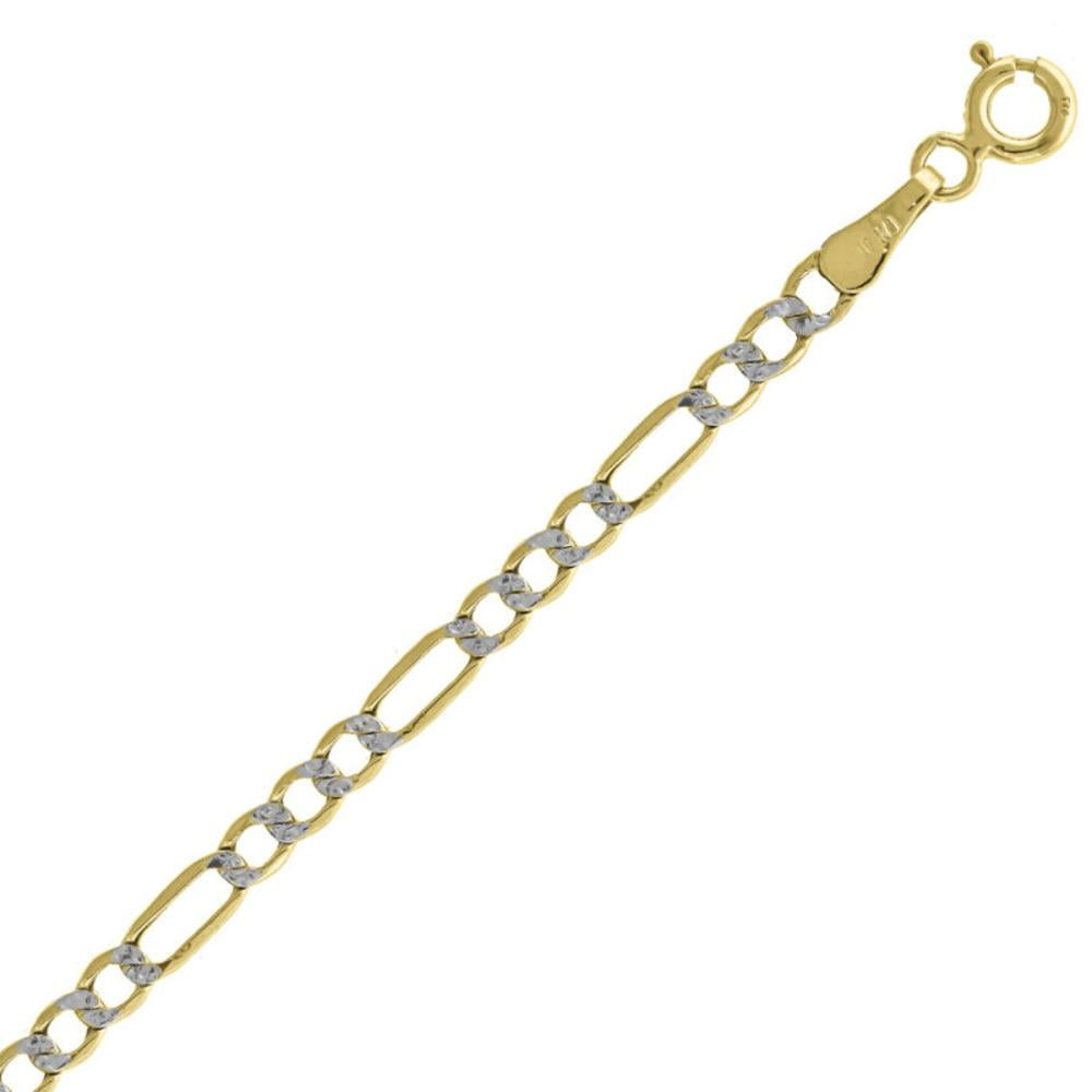 Real 10k Two-tone Gold-Hollow Figaro Pave Chain 3.5mm 18" Necklace ...