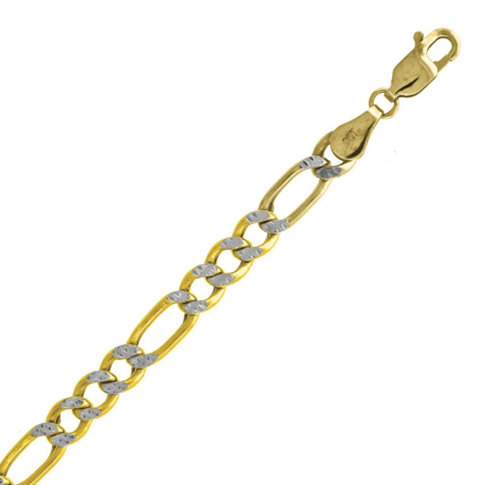 Real 10k Two-tone Gold-Hollow Figaro Pave Chain 4.6mm 9" Bracelet ...