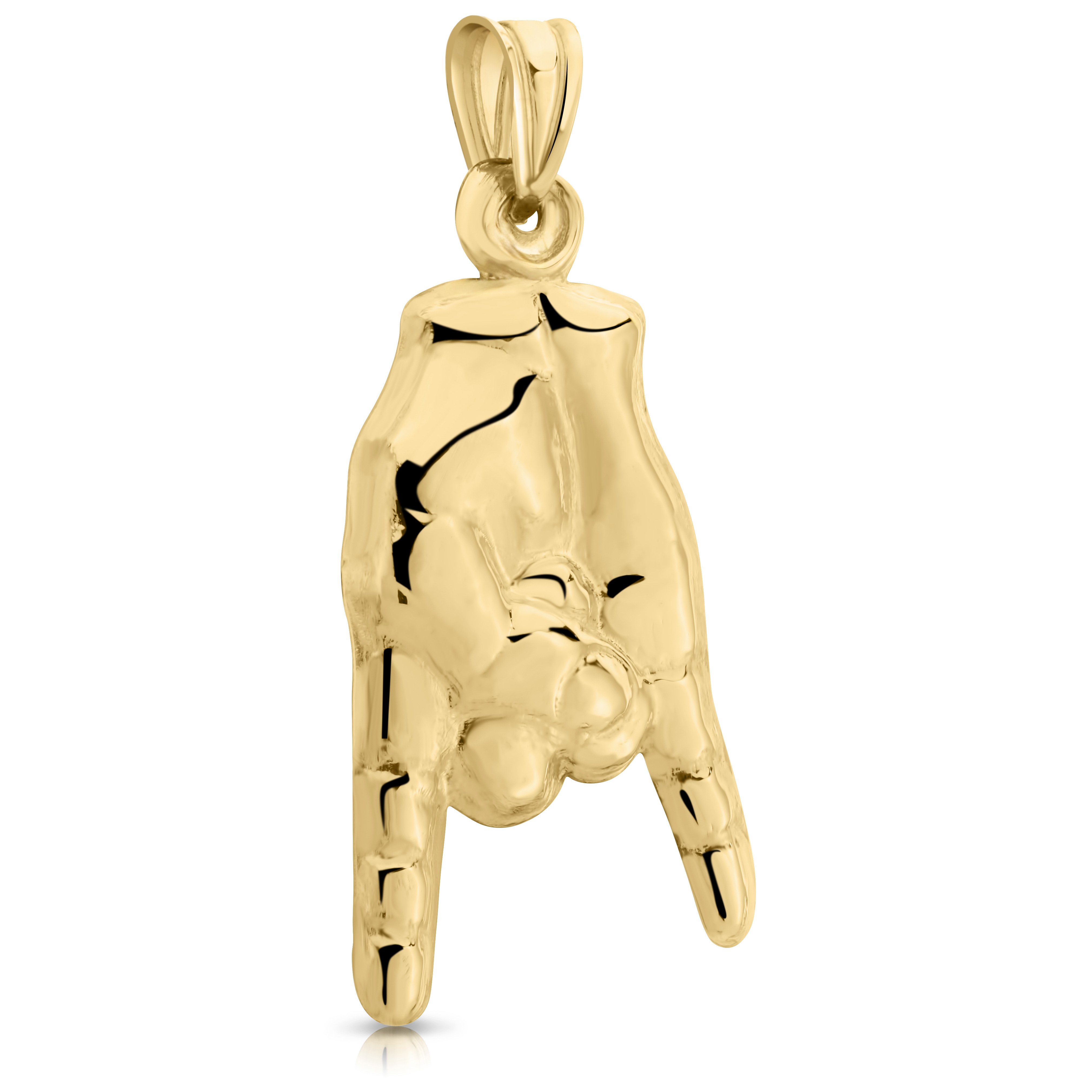 Real 14K Yellow Gold Rock and Roll Rock On Hand Symbol Pendant ...