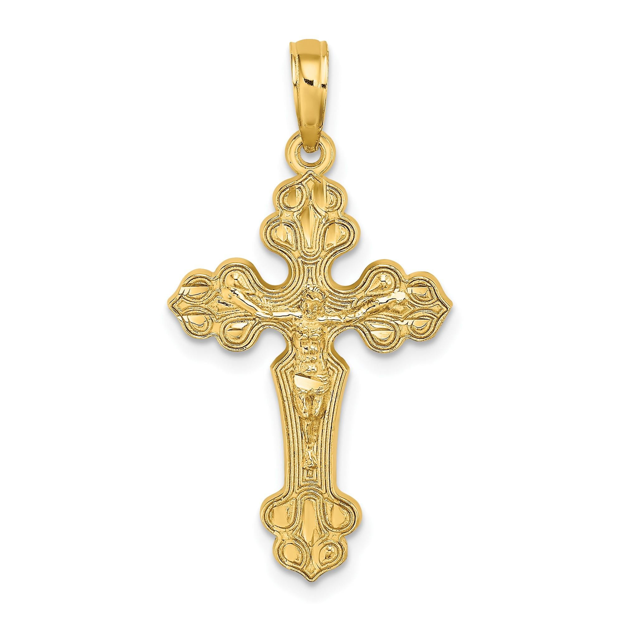 Real 14k Yellow Gold Crucifix Cross Pendant for Men and Women Baroque ...