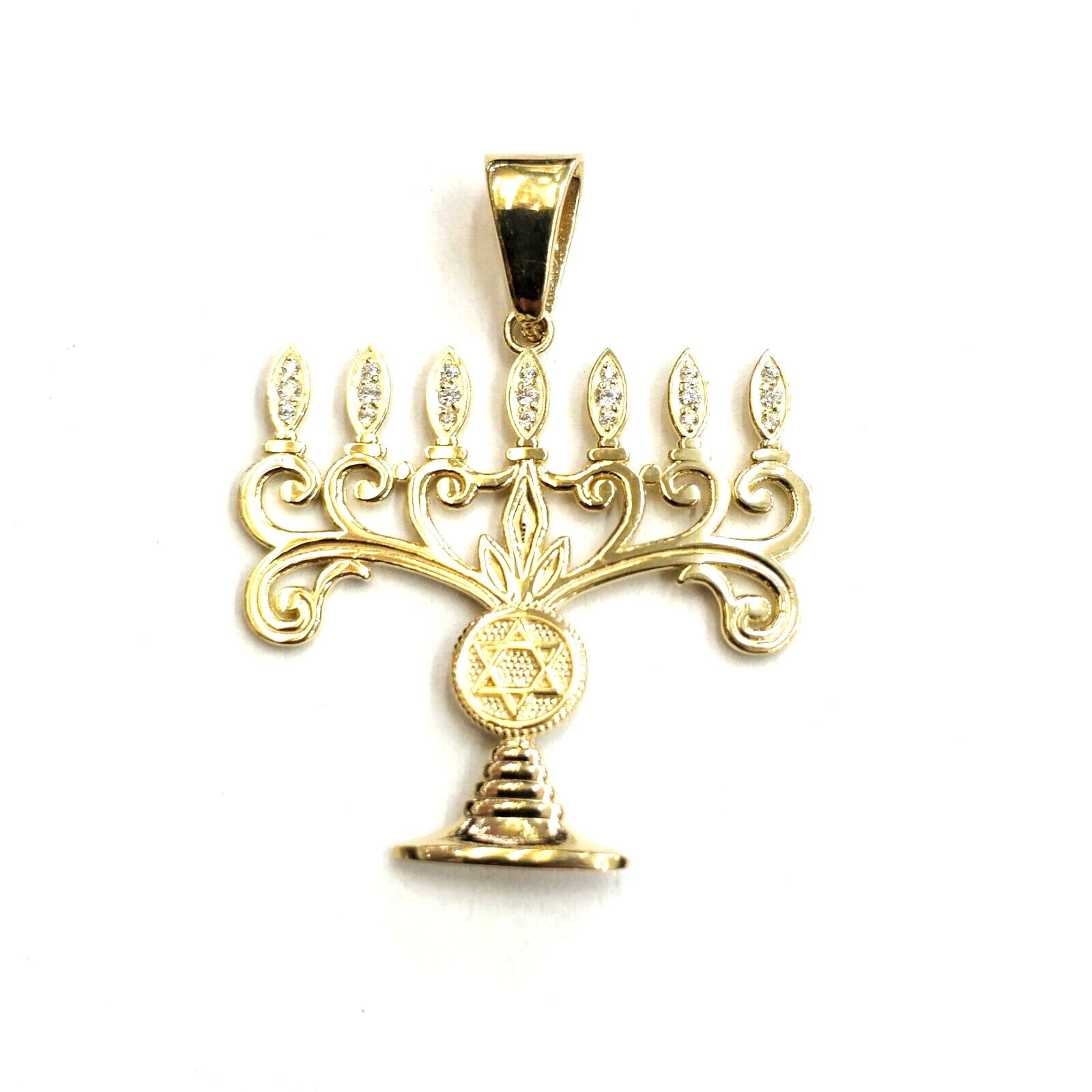 Real 14k yellow gold Menorah star of David Jewish Israel pendant ...