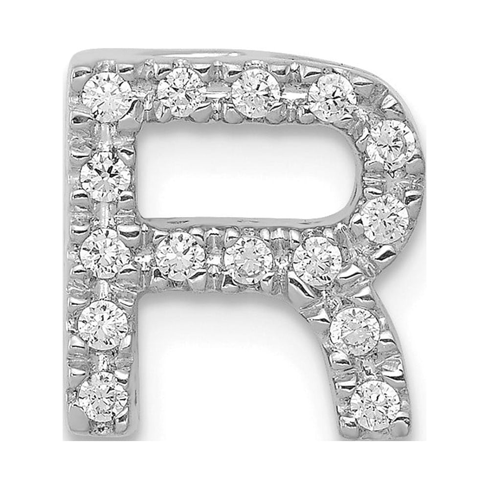 Real 14kt White Gold Diamond Letter R Initial Charm Pendant; for Adults ...