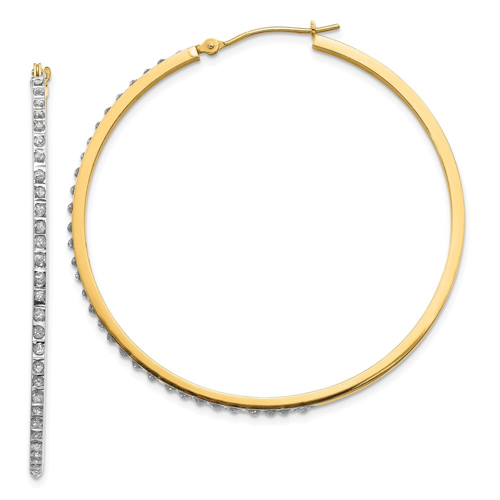 Real 14kt Yellow Gold Diamond Fascination Large Round Hinged Hoop ...