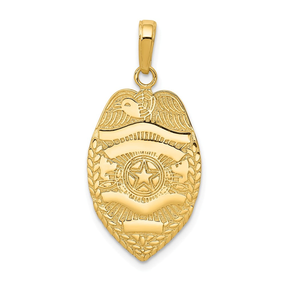 Real 14kt Yellow Gold Polished Police Badge Pendant; for Adults and ...
