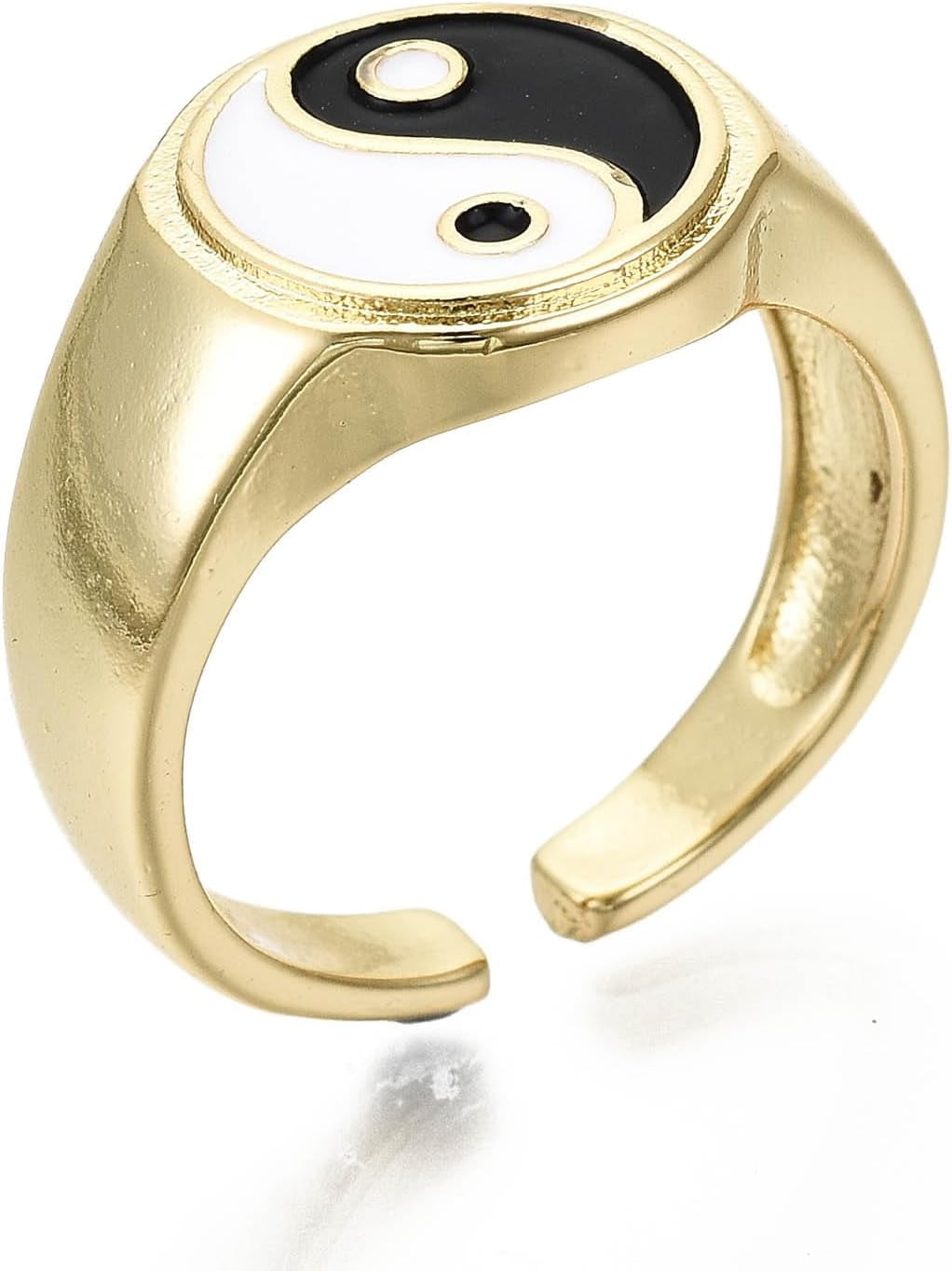 Real 16K Gold Plated Gossip/Ying Yan Open Rings Black White Inner ...