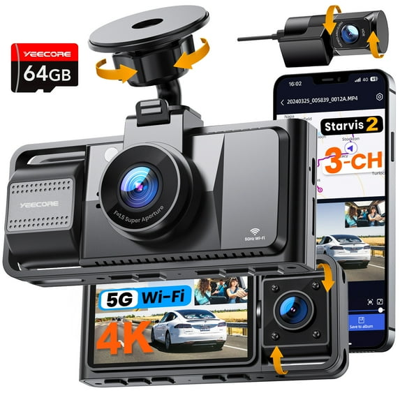 Real 4K 3 Channel Dash Cam Front and Rear Inside, STARVIS 2 HDR Sensor ...