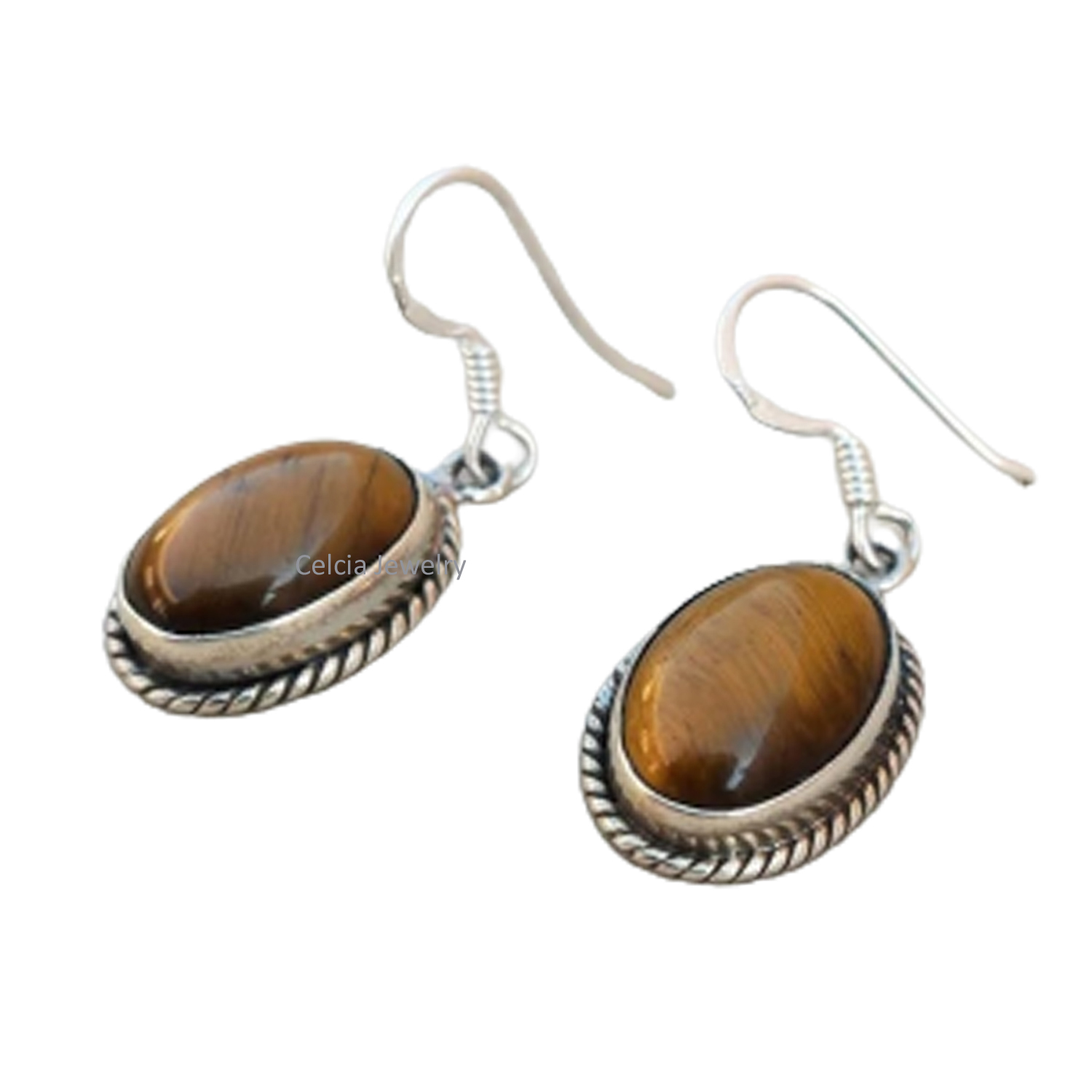 Real 925 Sterling Silver Dangle Drop Earrings For Women, Natural Tiger ...