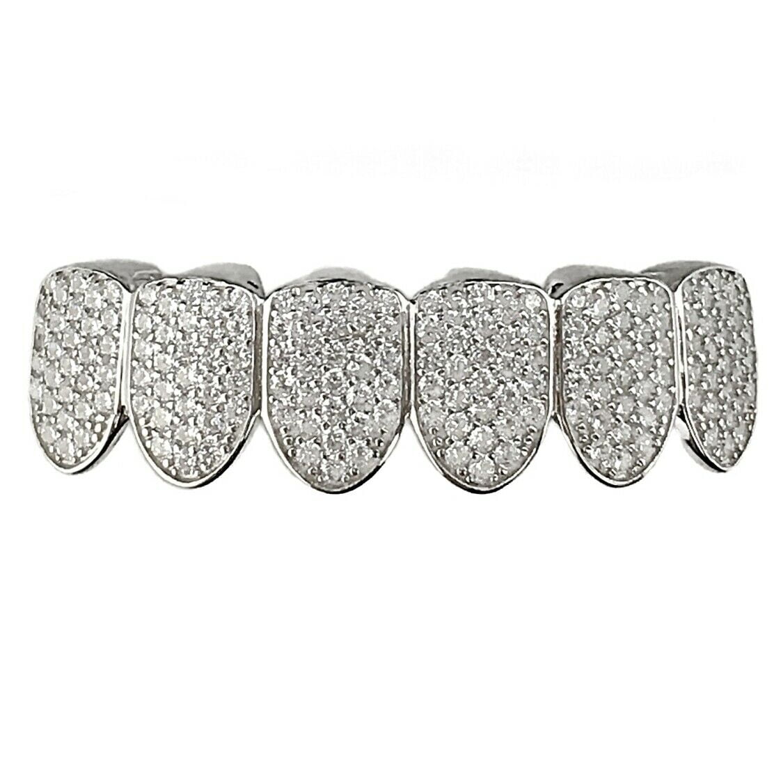 Real 925 Sterling Silver Grillz CZ Micro Pave Bling Pre-Made 6 Bottom ...