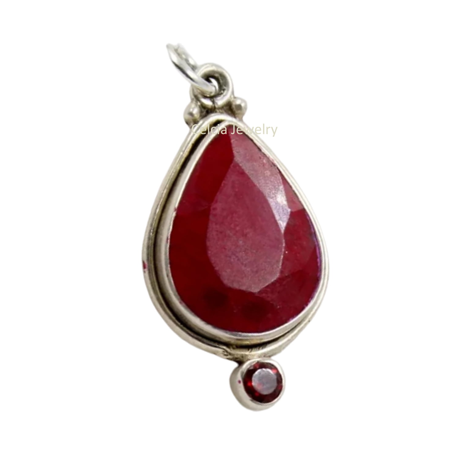 Real 925 Sterling Silver Pendant For Women Men, Genuine Ruby & Garnet ...