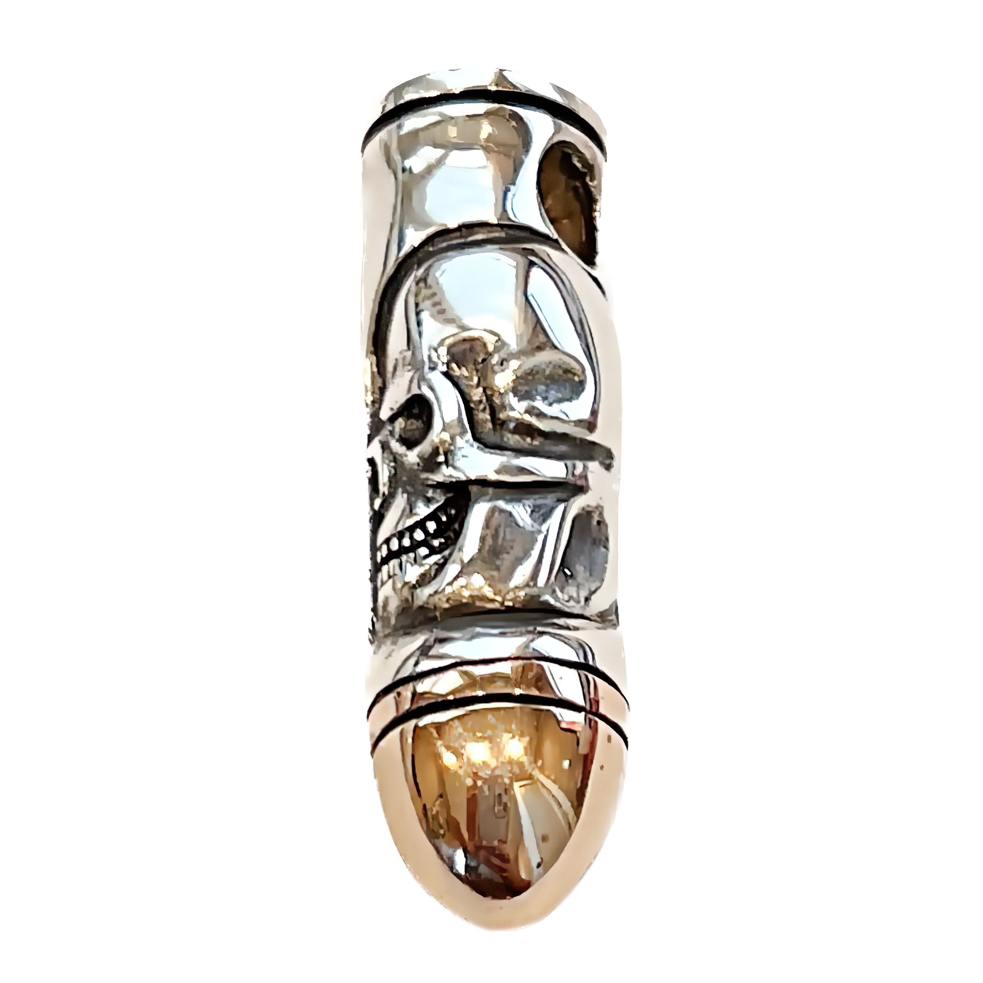 Real 925 Sterling Silver Skull Bullet Two Tone 14k Gold Plated 9MM Wide ...