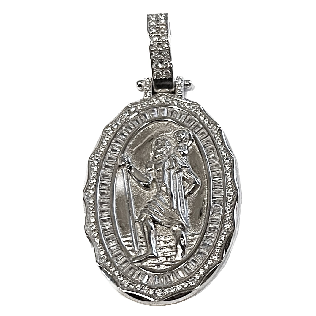 Real 925 Sterling Silver St Saint Christopher Medal San Cristobal Iced ...