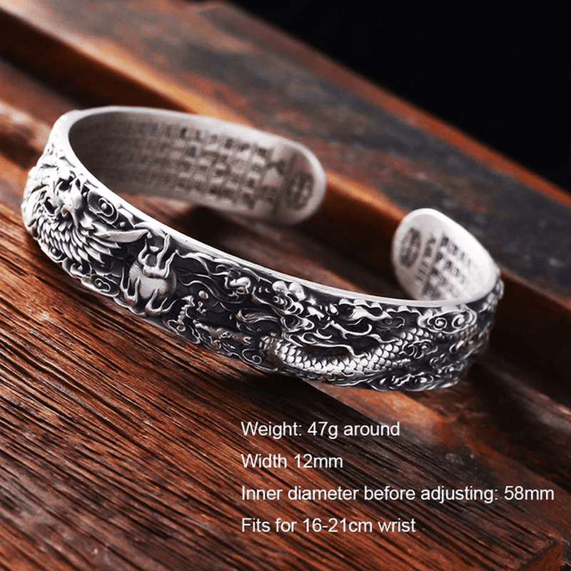 Handmqdebynepal Real 999 Pure Silver Dragon and Phoenix Bangles for Men Heart Sutra Engraved ...