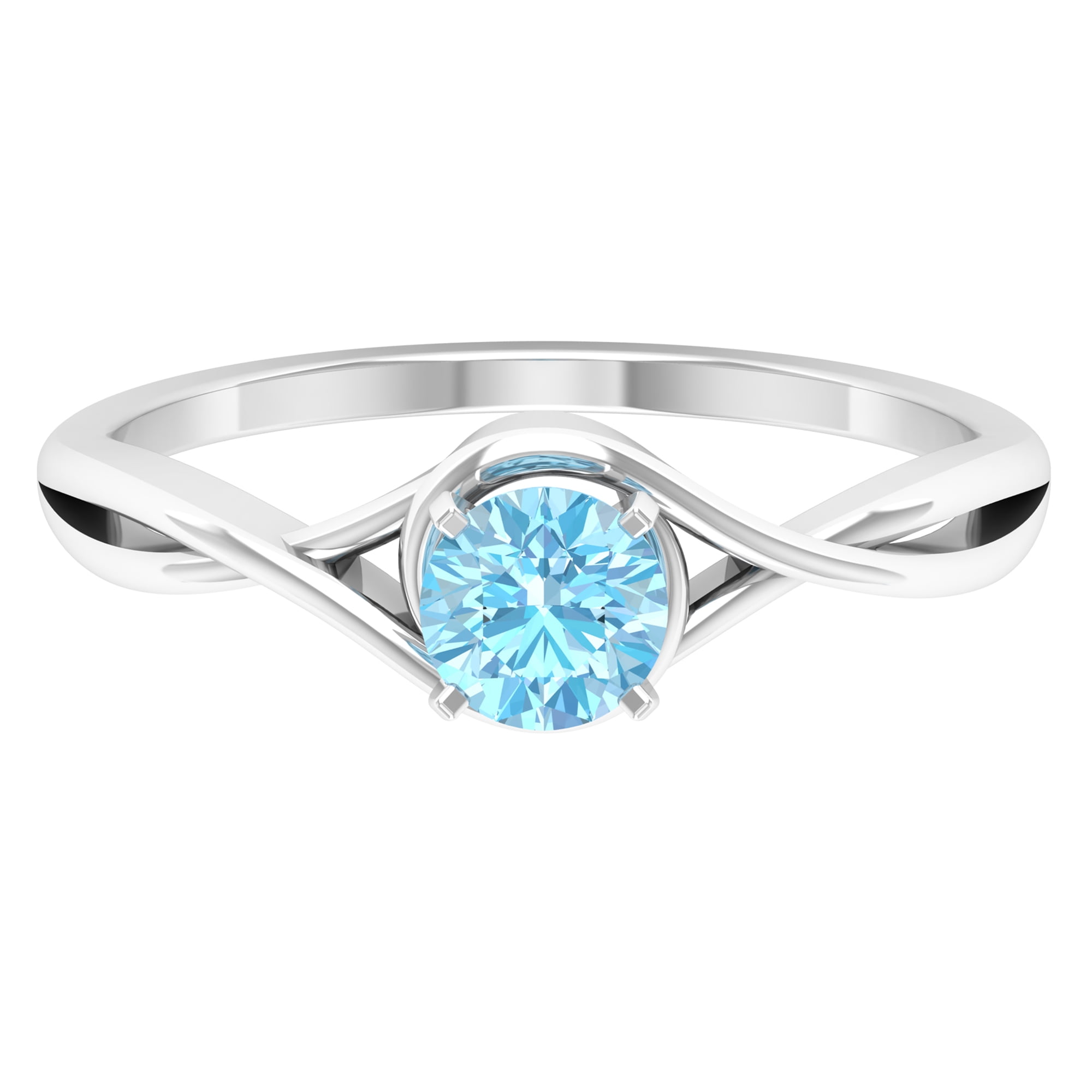 Real Aquamarine Solitaire Ring for Women, March Birthstone Ring - AAA ...