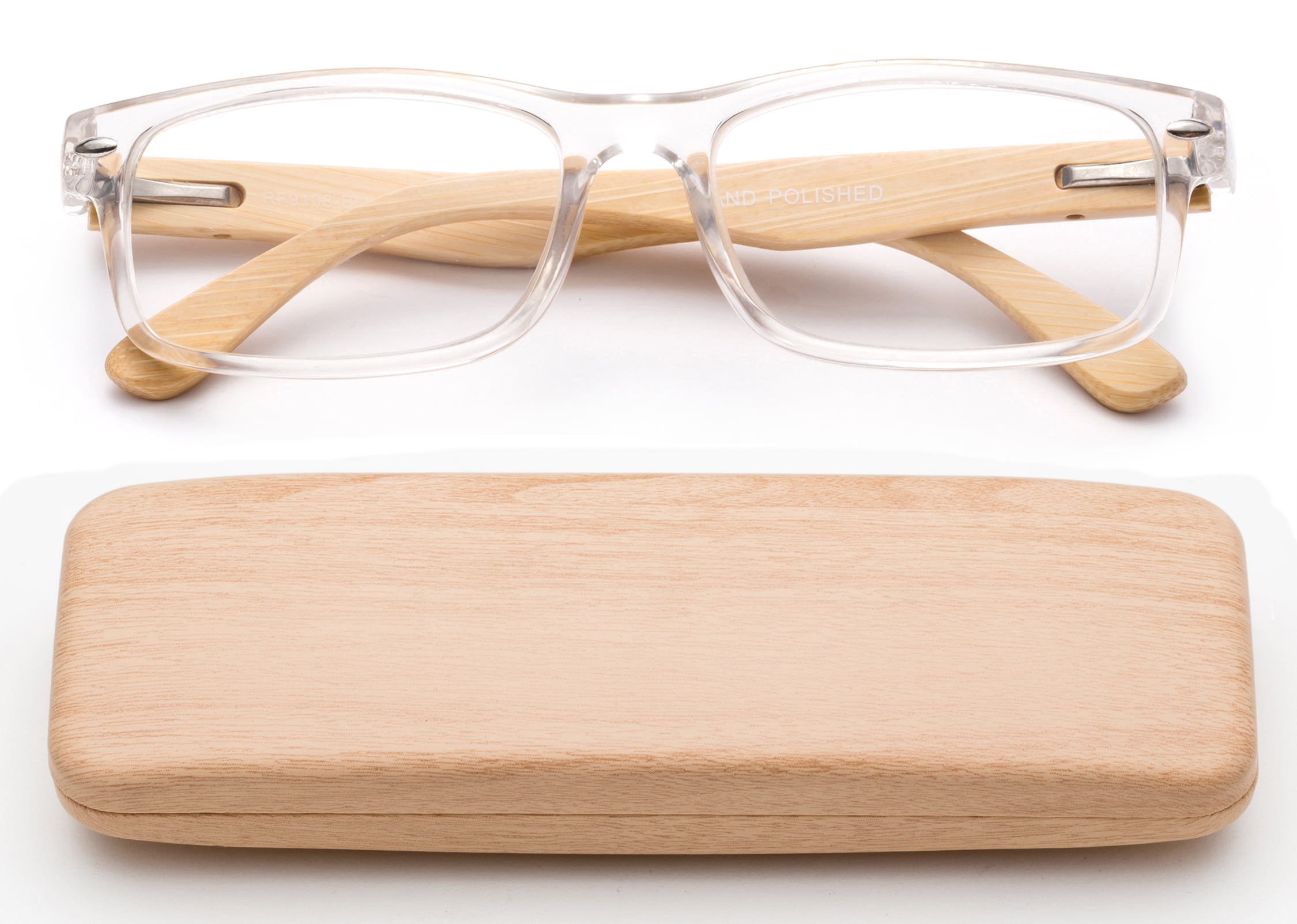 Real Bamboo Reading Glasses Spring Hinge Genuine Bamboo Rectangular ...