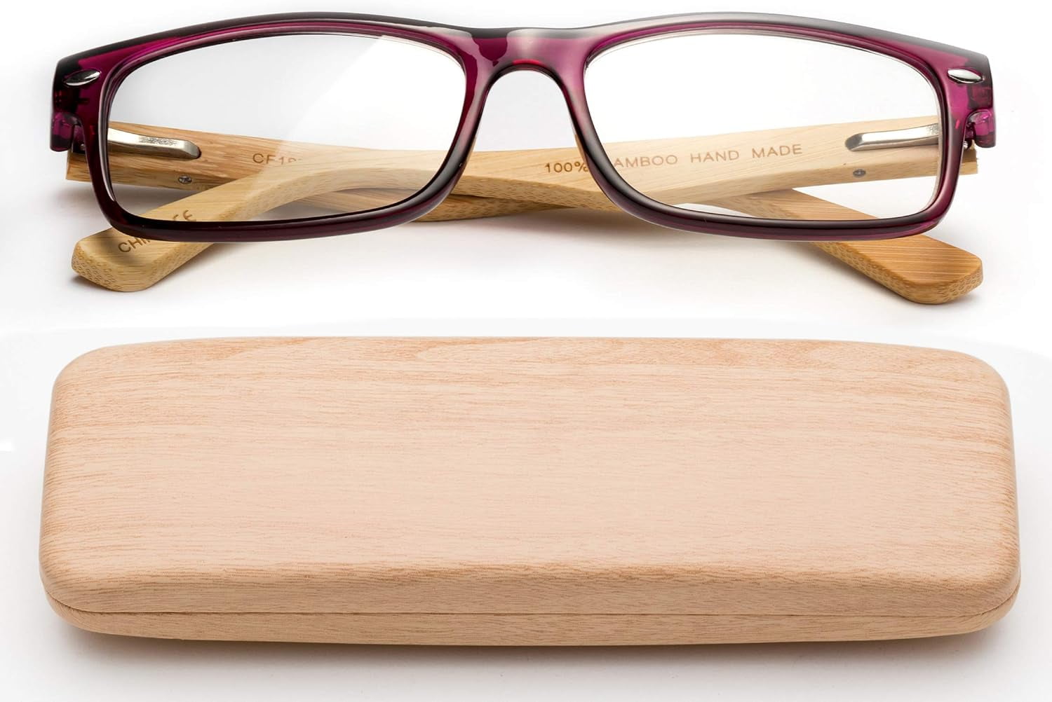 Real Bamboo Spring Hinge Genuine Bamboo Rectangular Reader W/Case ...