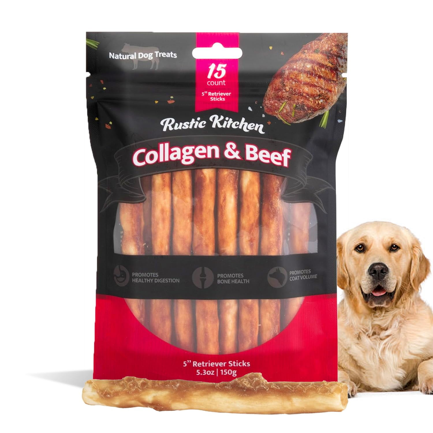 Real Beef Collagen Sticks For Dogs, Dog Chews Long Lasting, Rawhide ...
