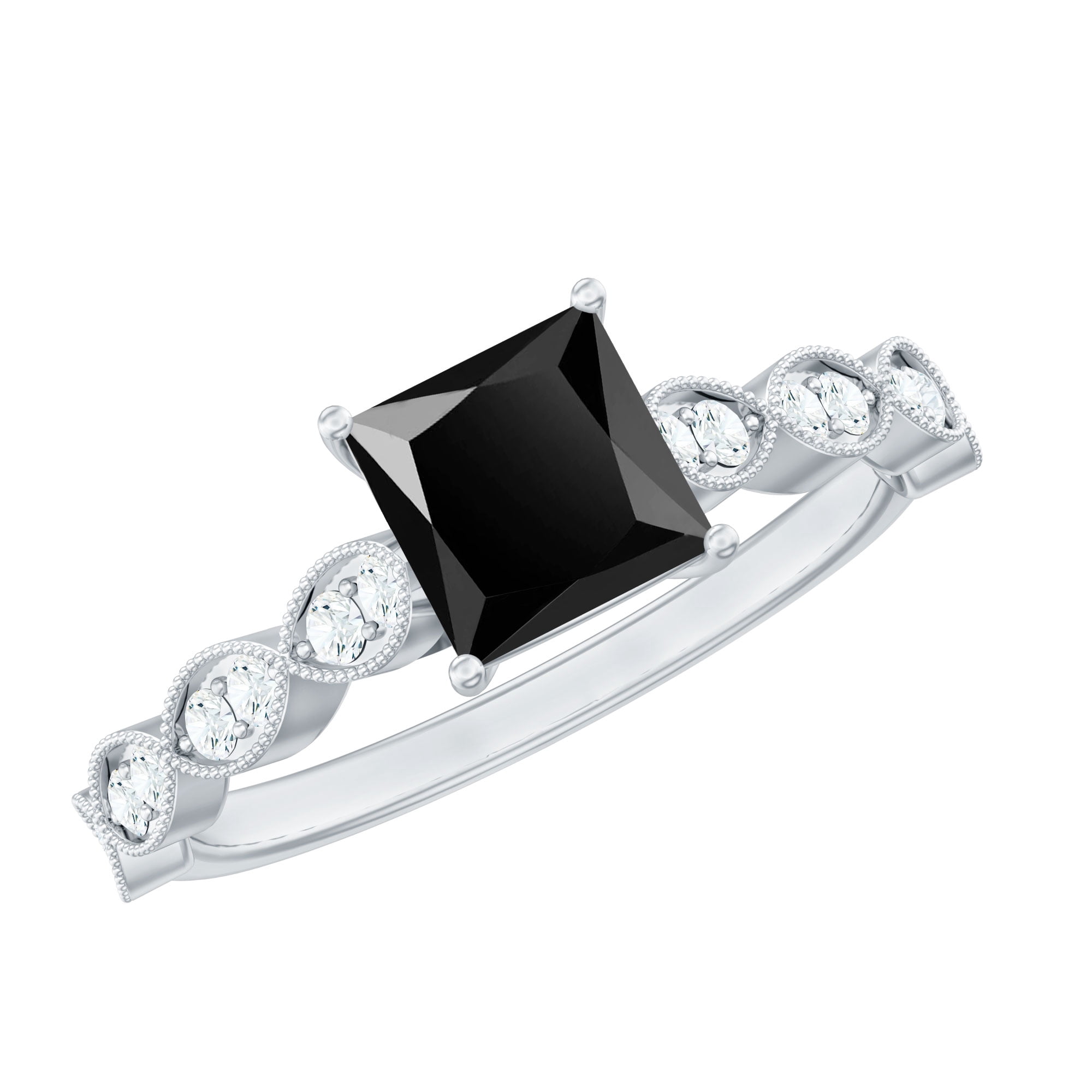Rosec Jewels Real Black Onyx Solitaire Ring with Diamond Side Stones (2 ...