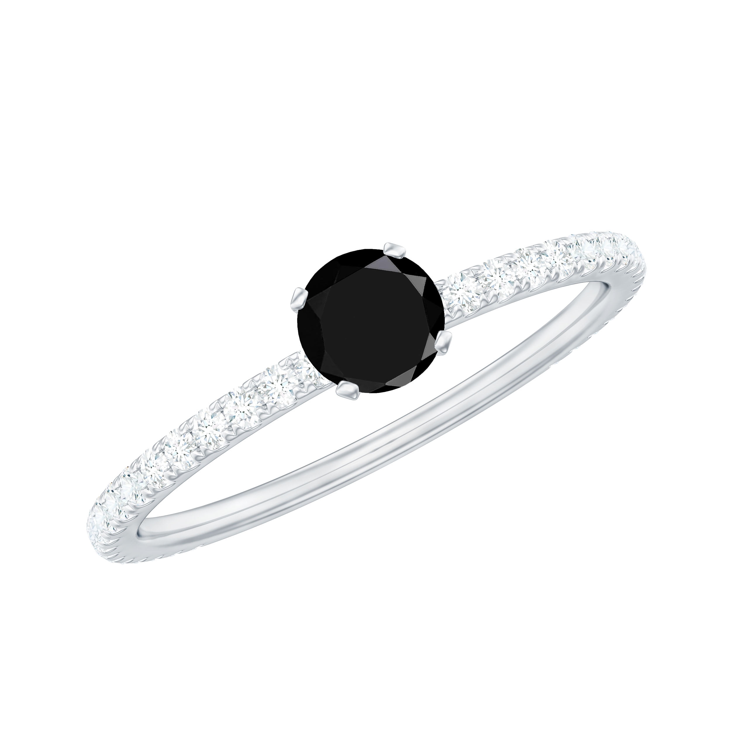 Real Black Onyx Solitaire Ring with Diamond Side Stones- 4 mm, 14K White Gold, US 3.00 - Walmart.com