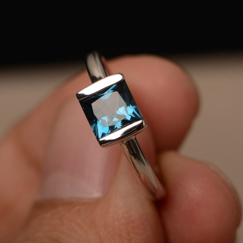 Real Blue Topaz London Blue Topaz Engagement Ring Sterling Silver ...