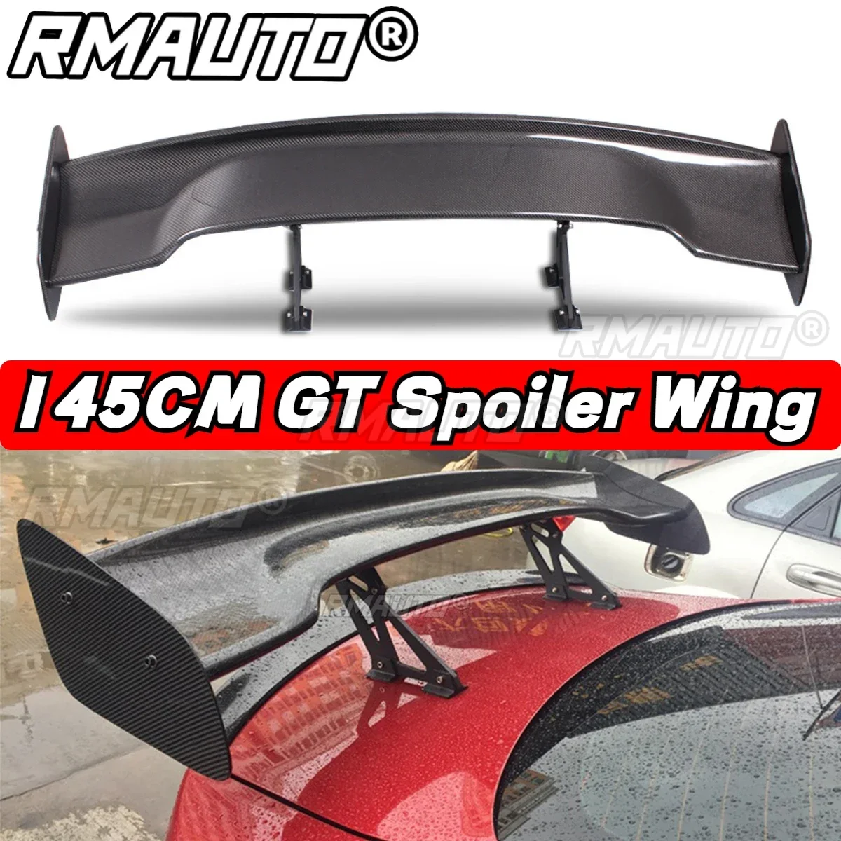 Real Carbon Fiber 145cm GT Spoiler Universal Racing Rear Tail Trunk ...