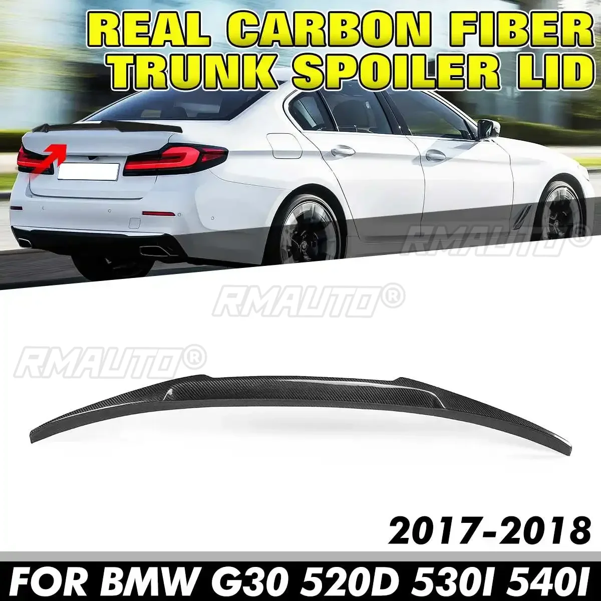Real Carbon Fiber Car Rear Spoiler Extension For BMW G30 520d 530i 540i ...