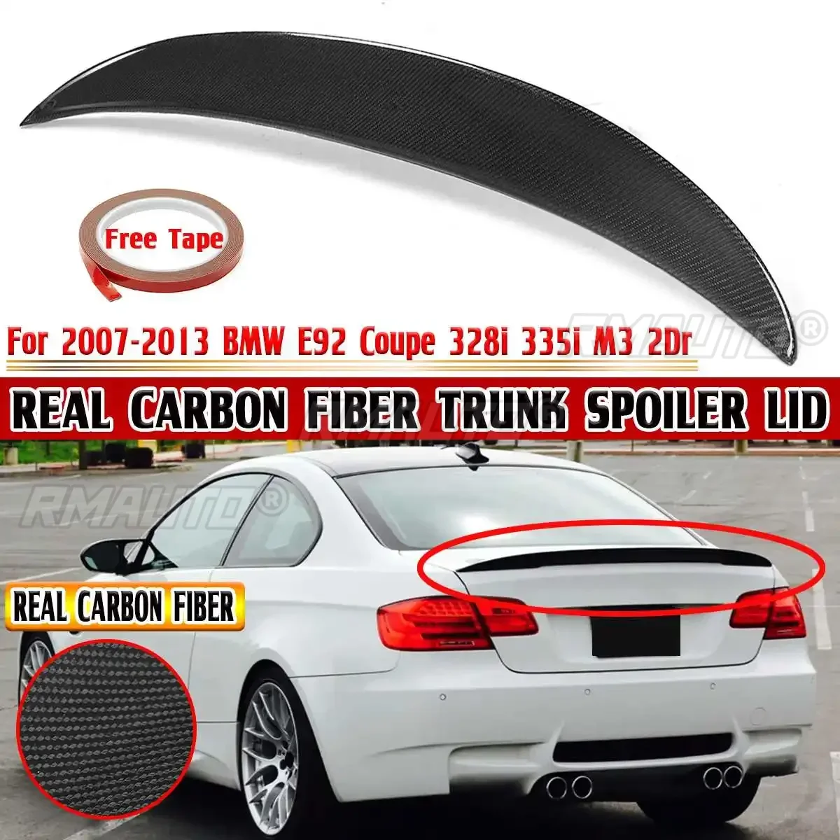 Real Carbon Fiber High Kick Car Rear Trunk Wing Lip For BMW E92 Coupe ...