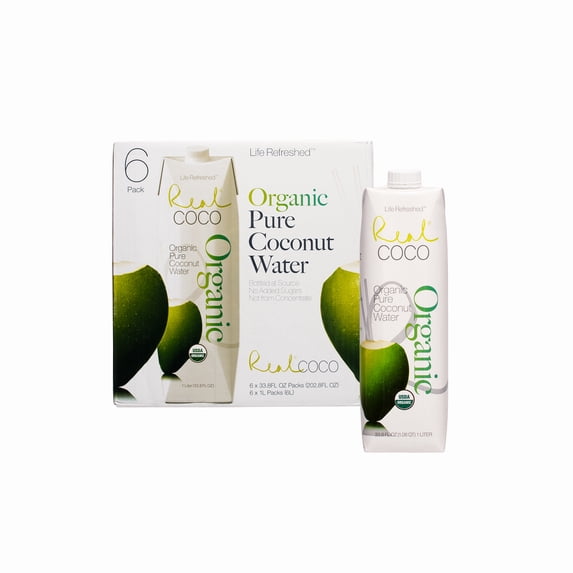 Real Coco, Organic Coconut Water 1L, USDA Organic, Plant Based, 6 Count ...