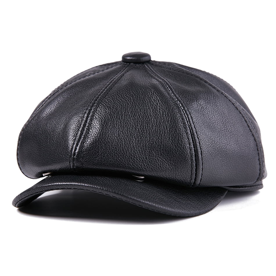 Real Cow Leather Hats Newsboy Caps Men Black Genuine Leather Newspaper ...