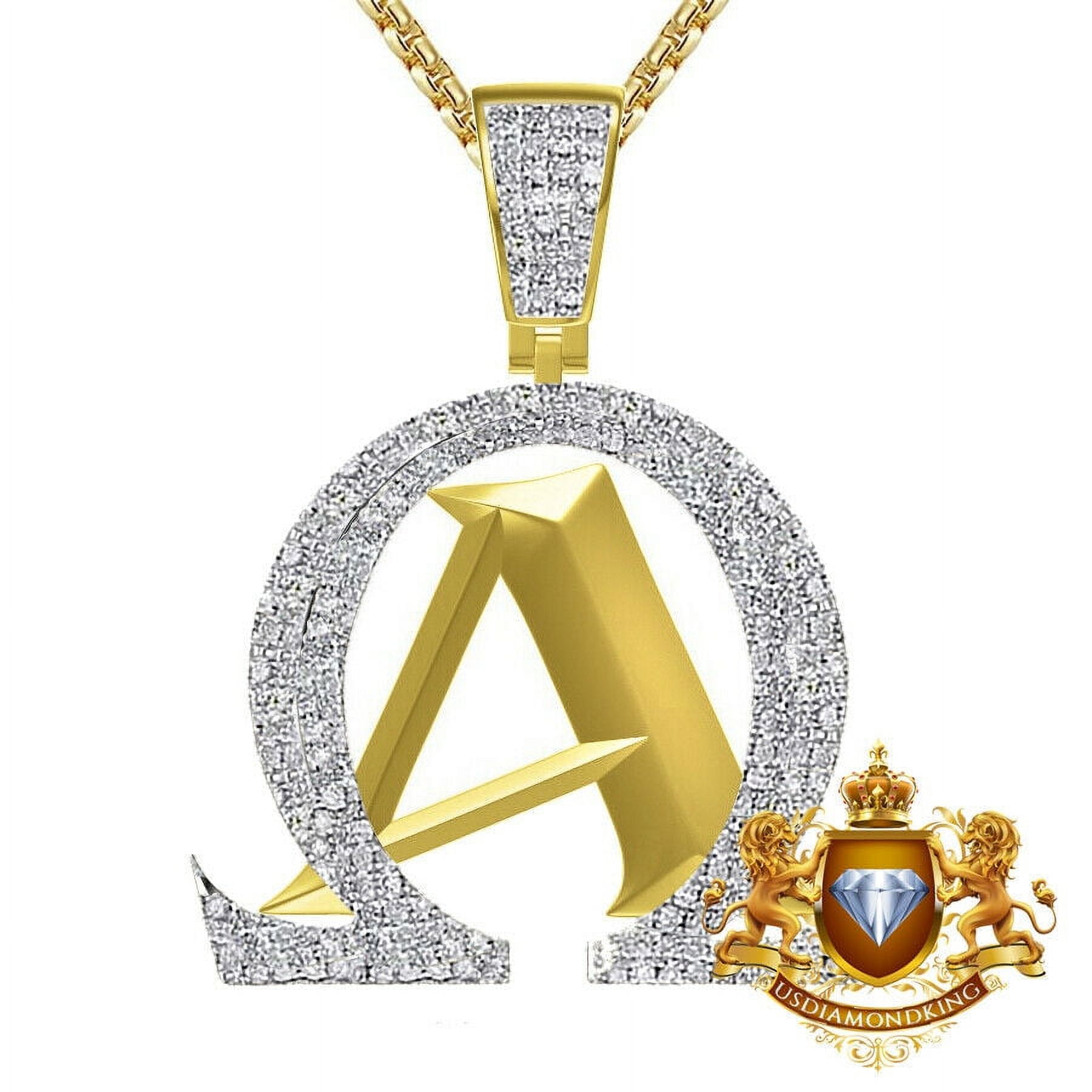 Real Diamond 0.60 Cwt. Greek Alpha And Omega Jesus Christ Symbols Charm ...