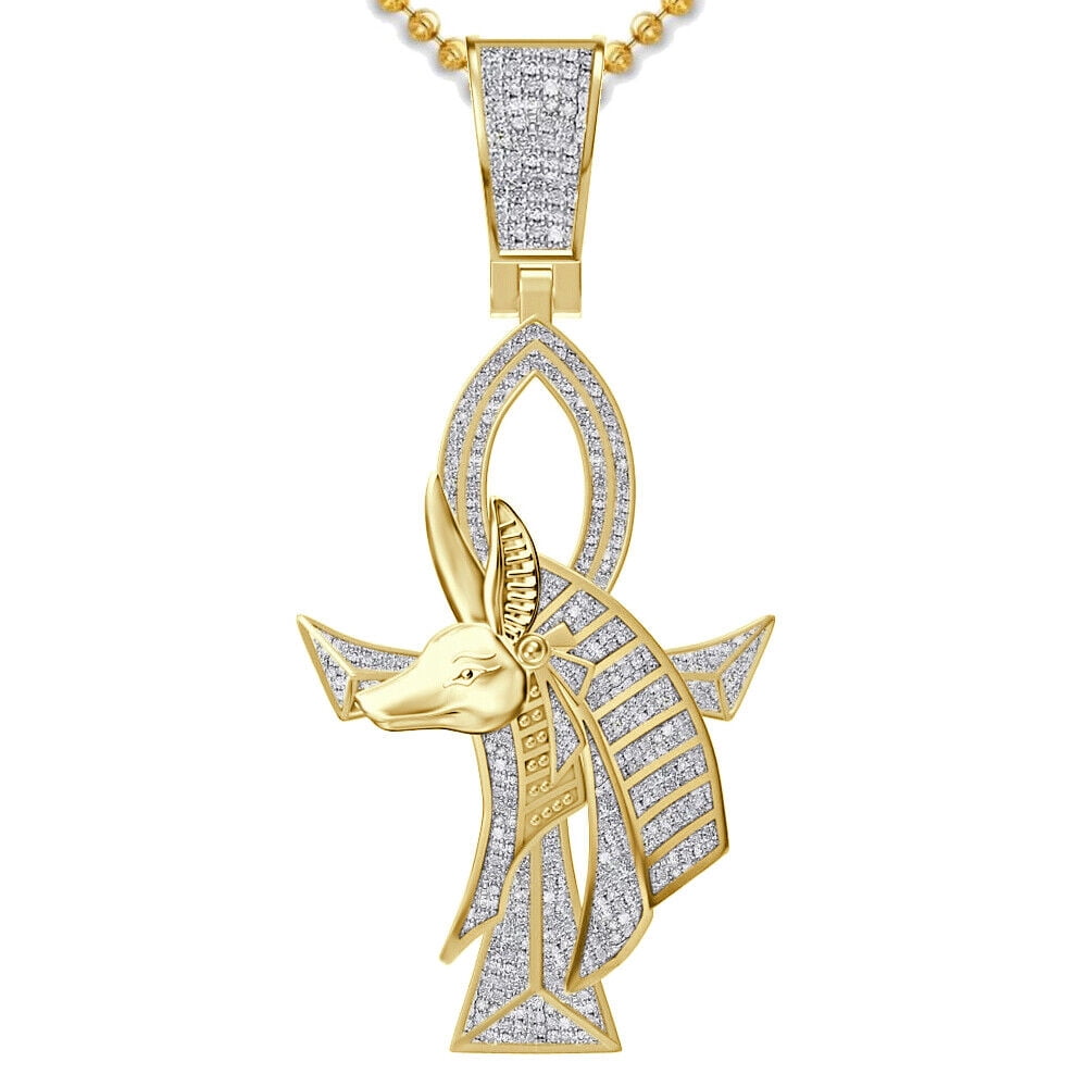Real Diamond Egyptian Ankh Cross Anubis Death God Pharaoh Charm Pendant ...