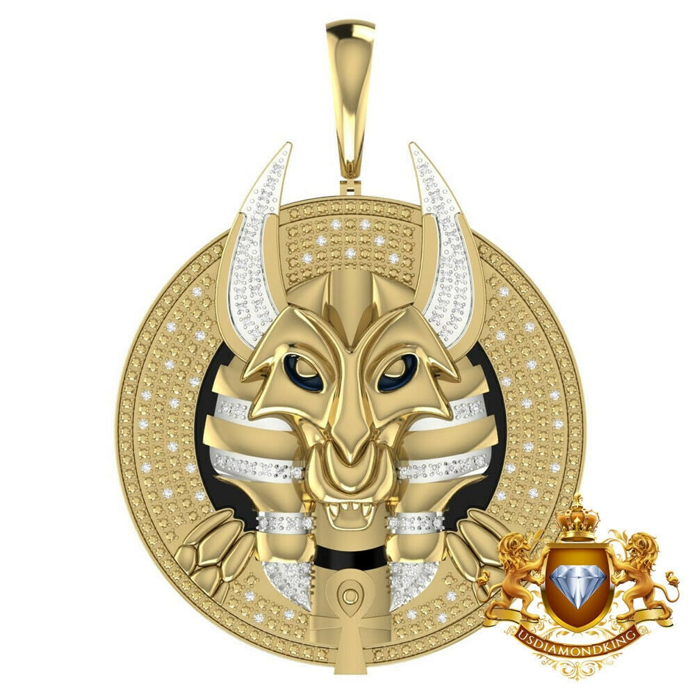 Real Diamond Egyptian God Anubis Pharaoh Mummy Charm 10K Gold Over ...