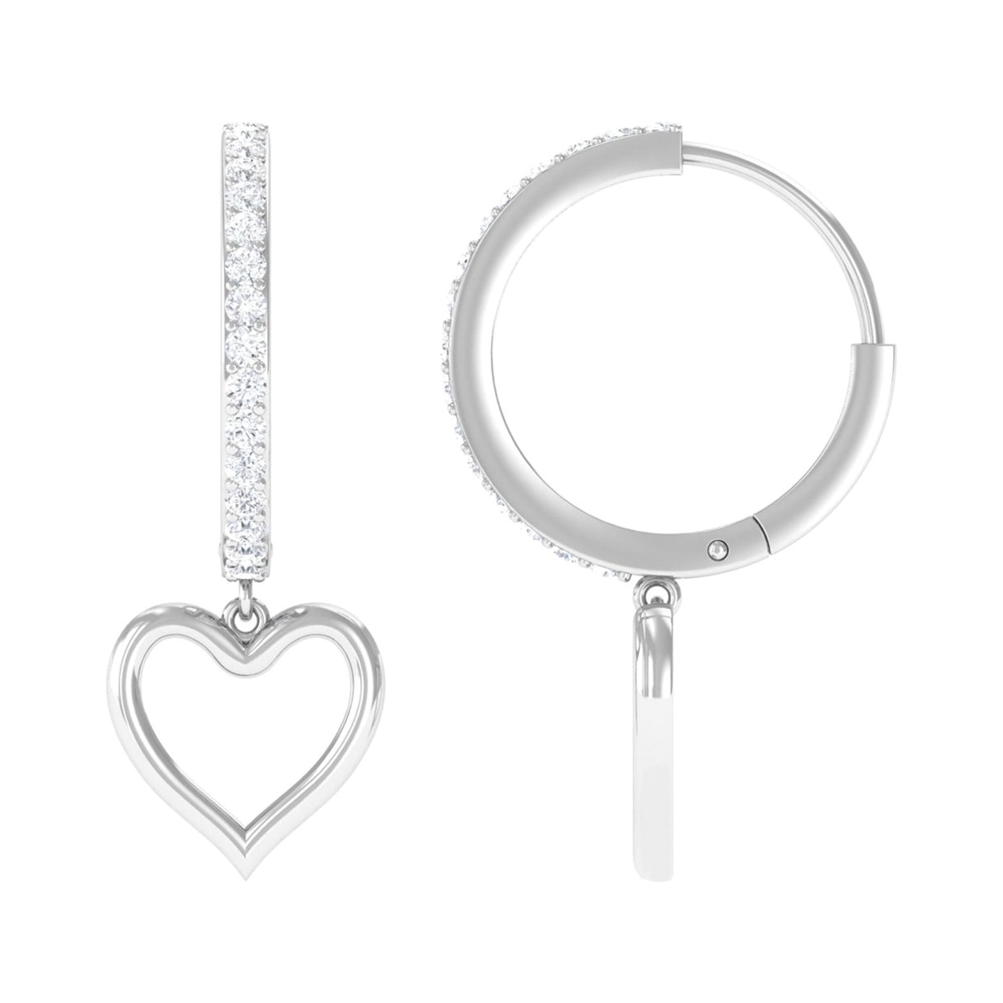 Rosec Jewels Real Diamond Heart Shape Hoop Drop Earrings in Gold, 10K ...