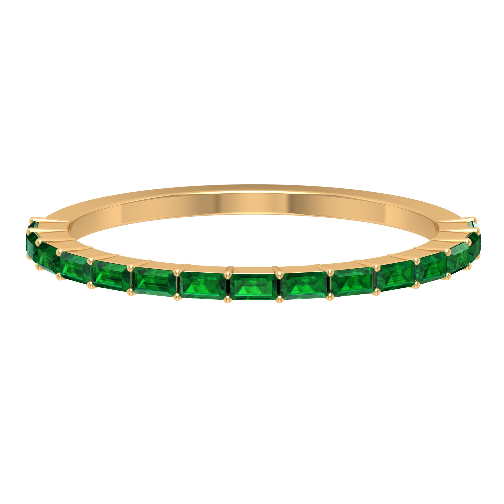 Real Emerald Half Eternity Ring for Women, Baguette Cut Emerald Semi ...