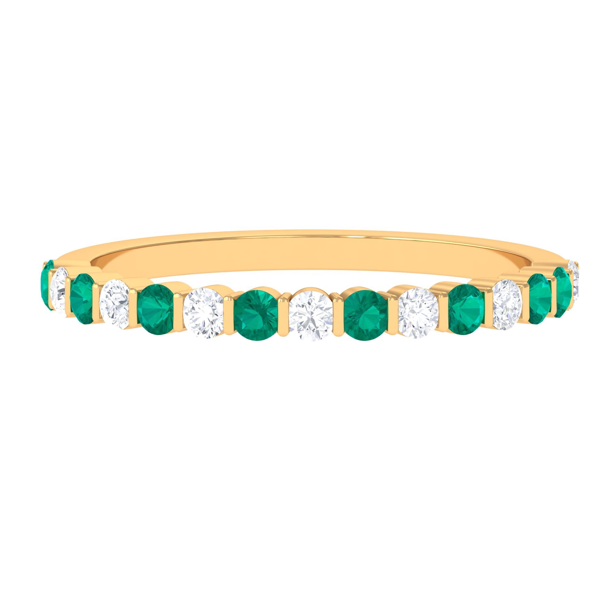 Real Emerald Half Eternity Ring with Moissanite for Women (0.75 CT, AAA ...