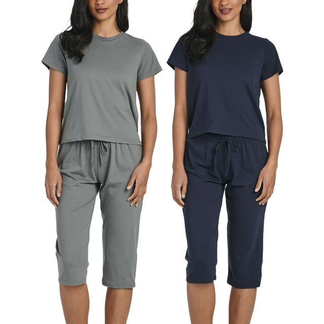 Real Essentials 2 Pack: Women's Cotton Pajamas Short Sleeve Tops and ...
