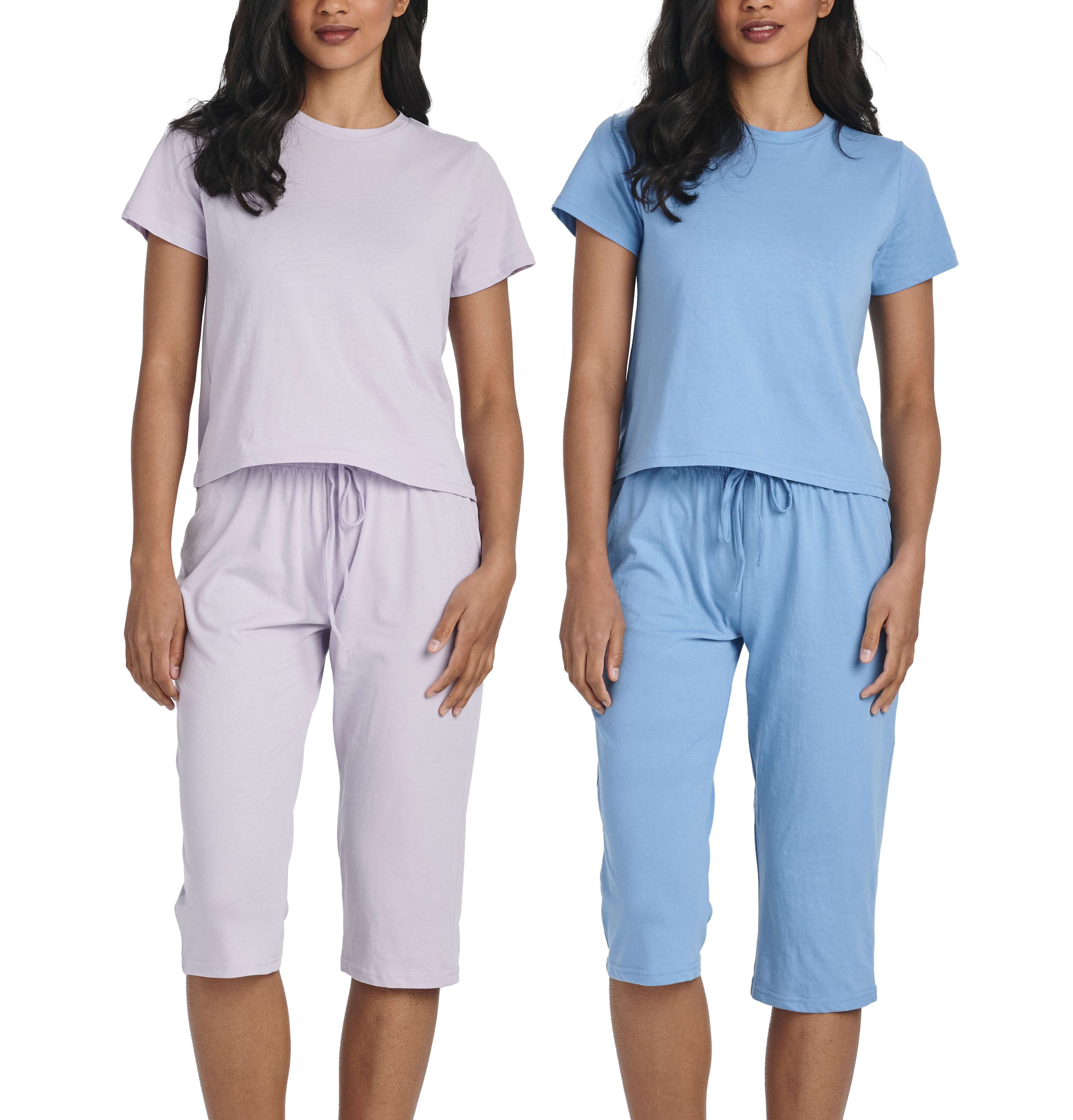 Real Essentials 2 Pack: Women's Cotton Pajamas Short Sleeve Tops and ...