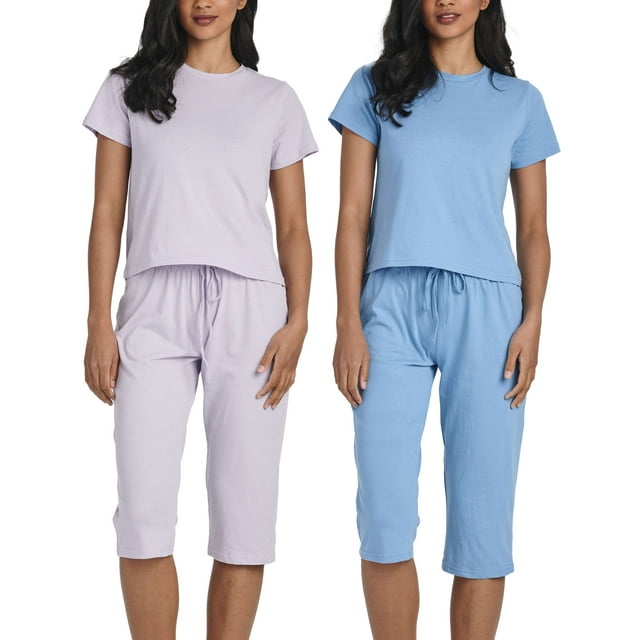 Real Essentials 2 Pack: Women's Cotton Pajamas Short Sleeve Tops and ...