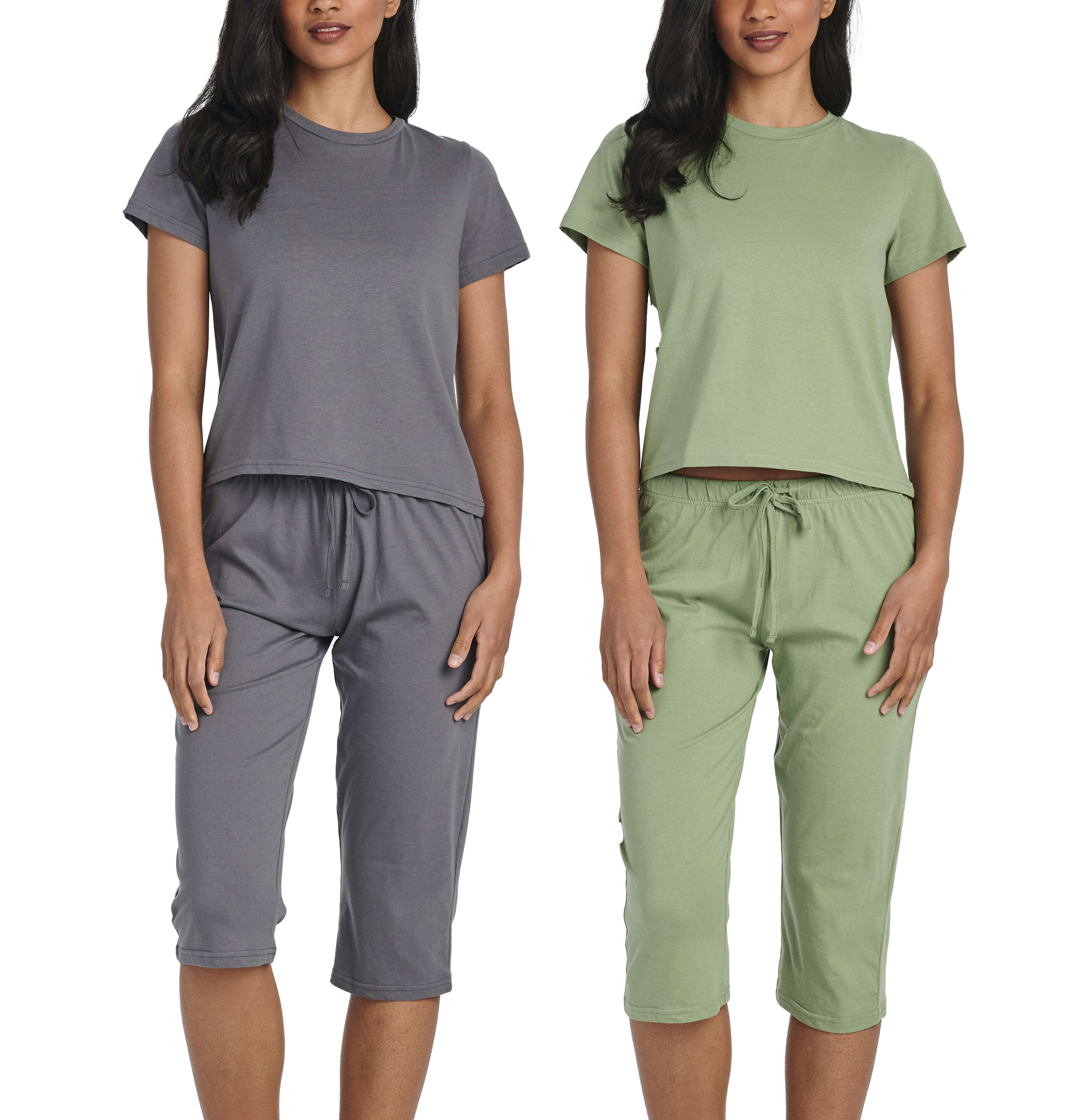 Real Essentials 2 Pack: Women's Cotton Pajamas Short Sleeve Tops and ...