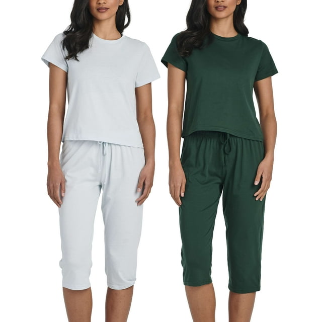 Real Essentials 2 Pack: Women's Cotton Pajamas Short Sleeve Tops and ...