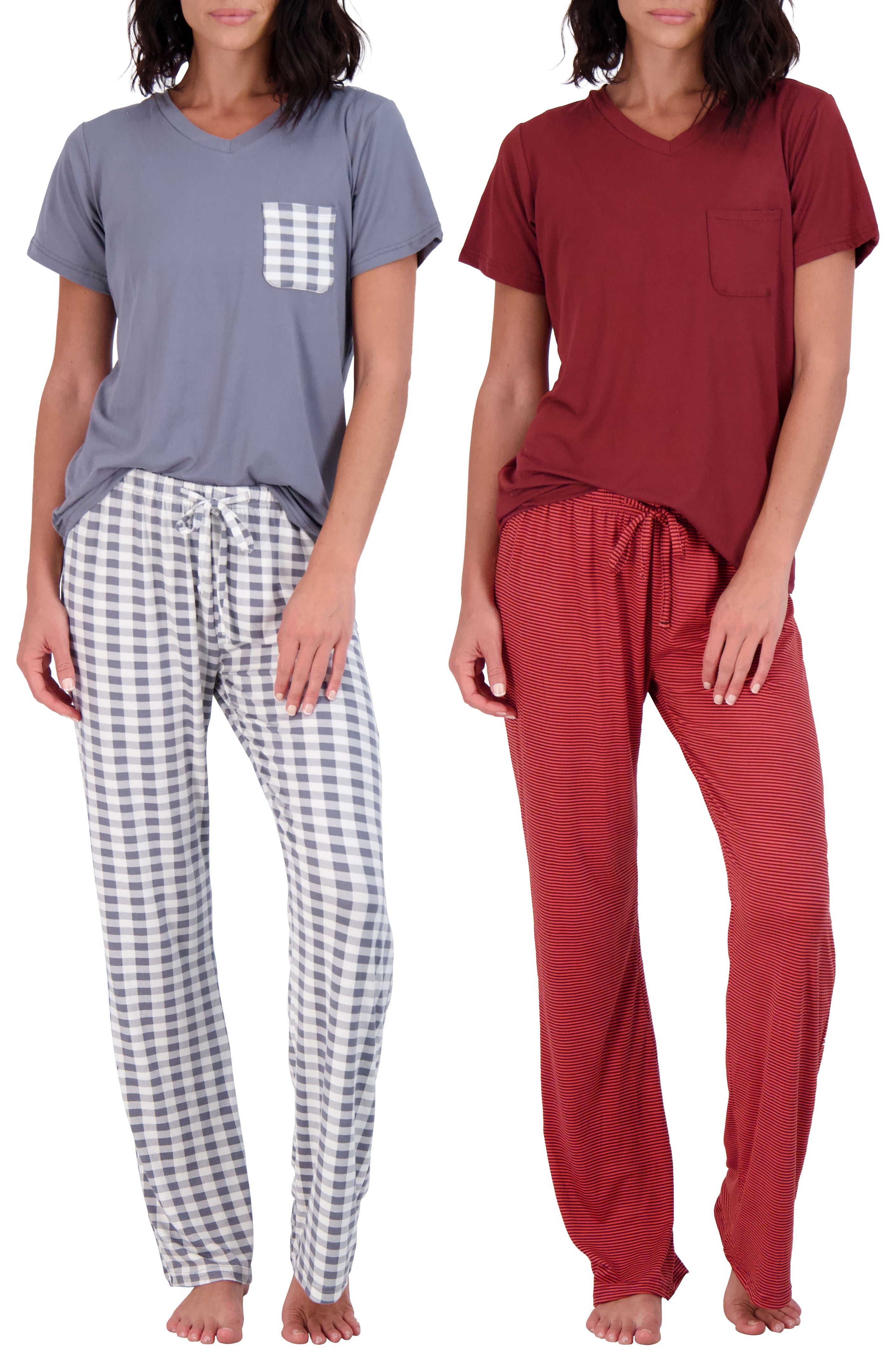 Real Essentials 2 Pack: Women’s Pajama Set Super-Soft Short & Long ...