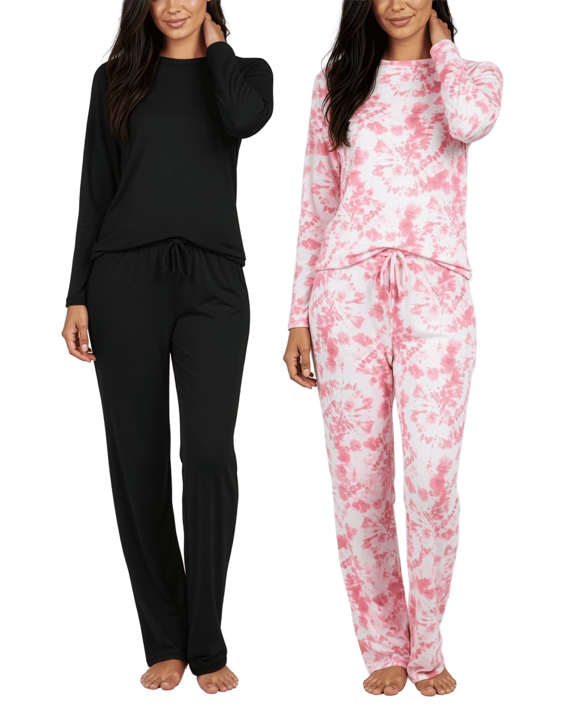 Real Essentials Women’s Loungewear Pajama Set: Short & Long Sleeve Top ...