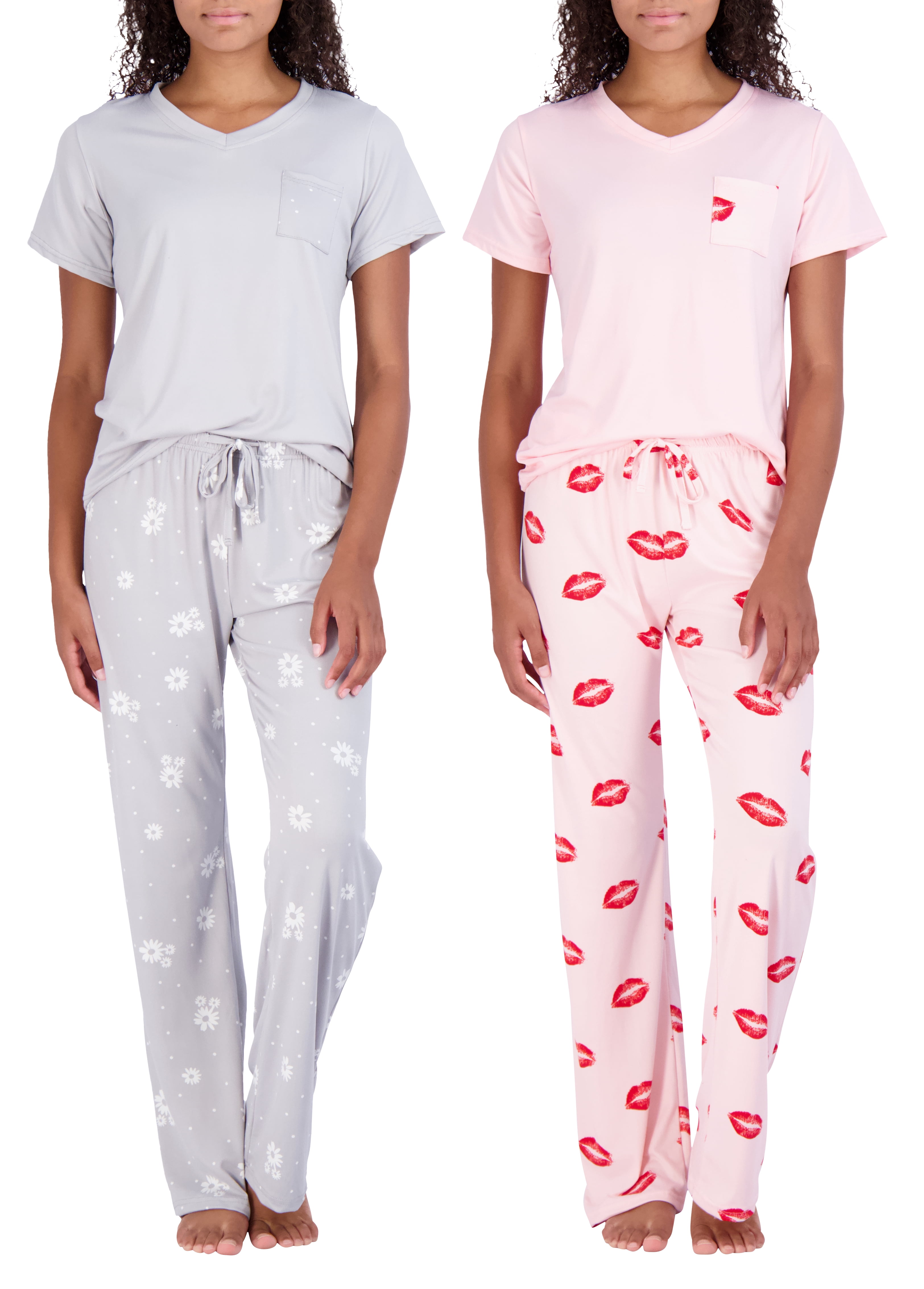 Real Essentials 2 Pack: Women’s Pajama Set Super-Soft Short & Long ...