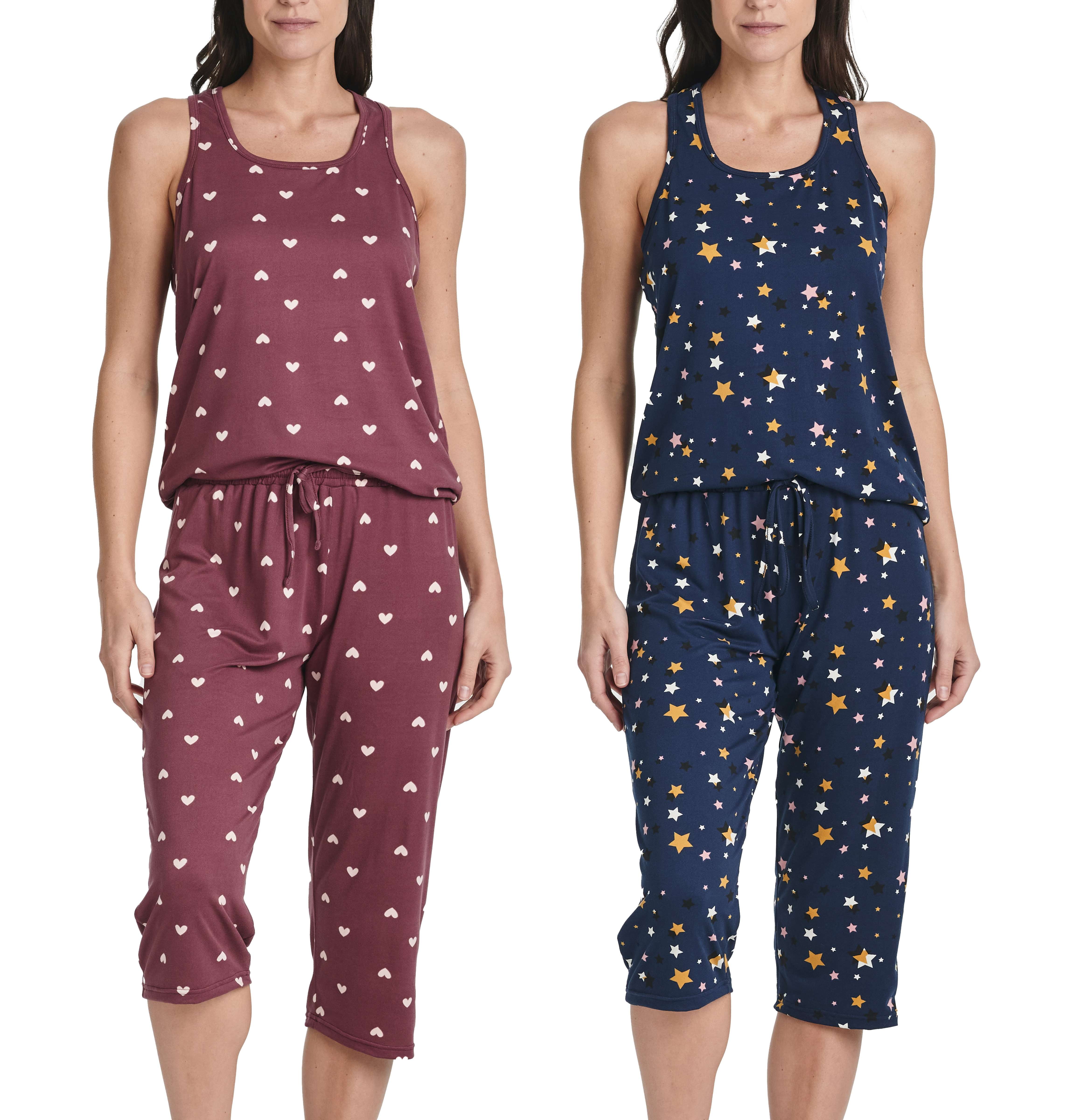 Real Essentials 2 Pack: Women’s Pajama Set Tank Top and Capri Pants ...