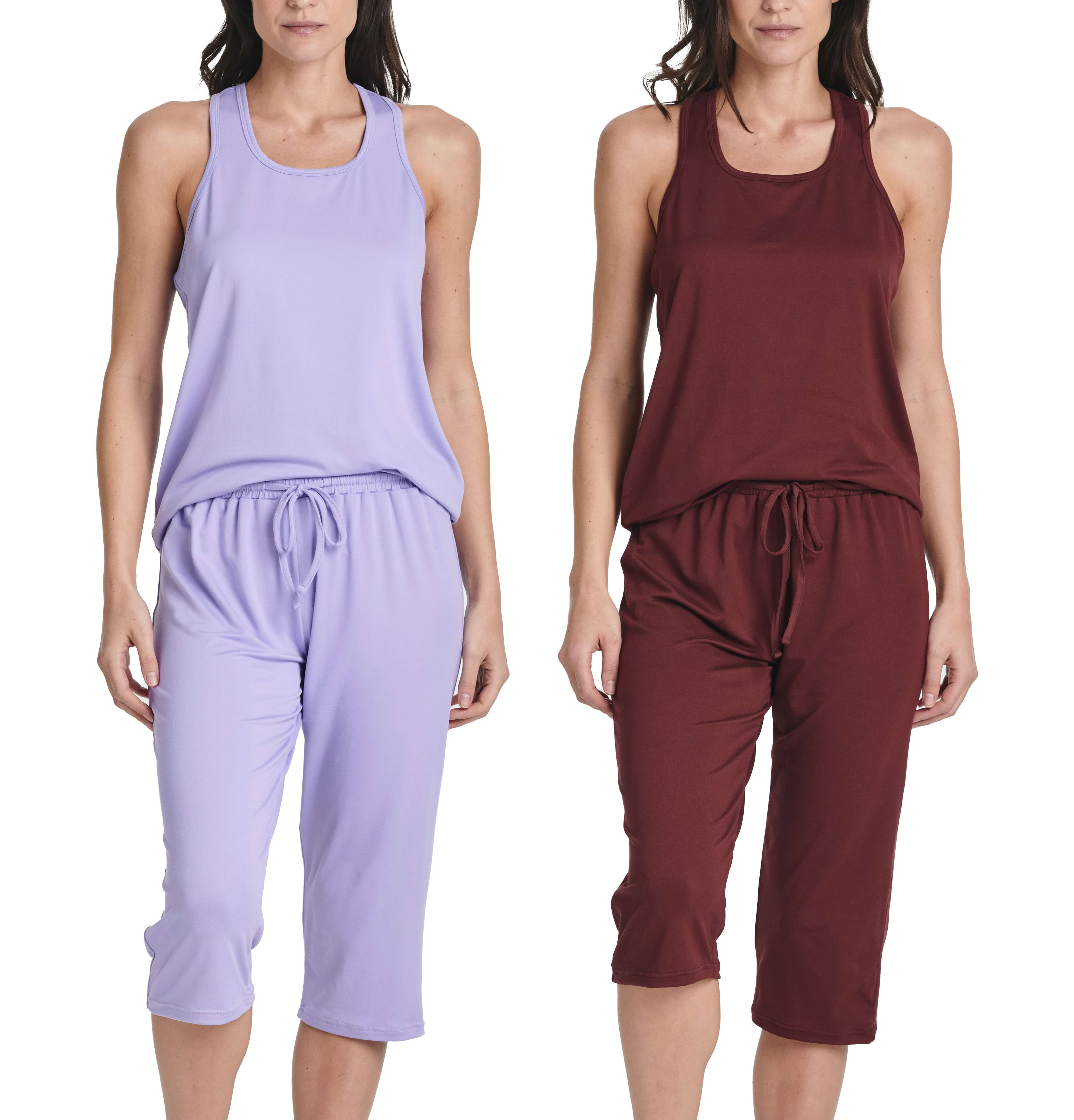 Real Essentials 2 Pack: Women’s Pajama Set Tank Top and Capri Pants Super-Soft Loungewear ...