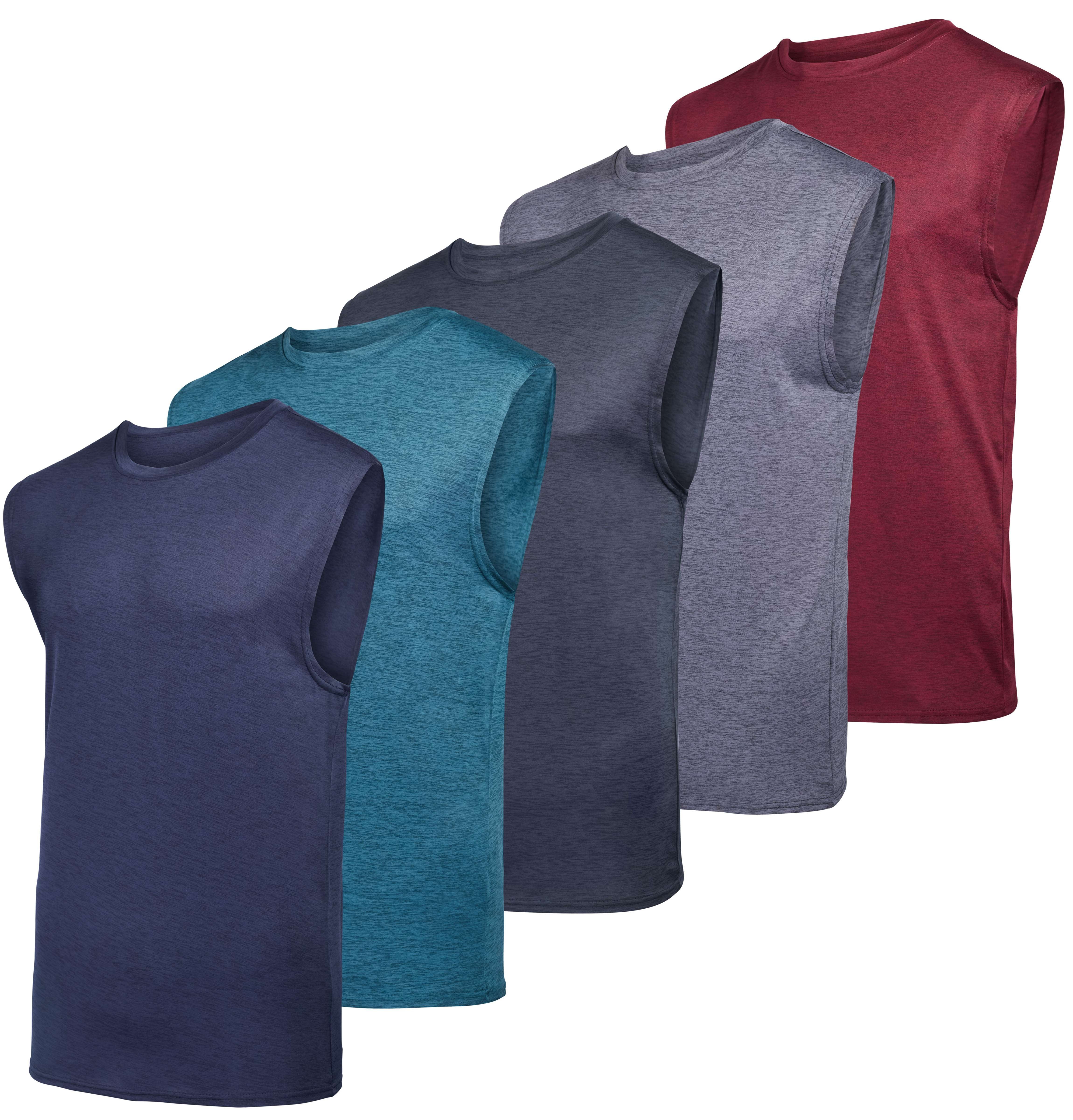Real Essentials 3 & 5 Pack: Men's Dry-Fit Active Muscle Tank Top ...